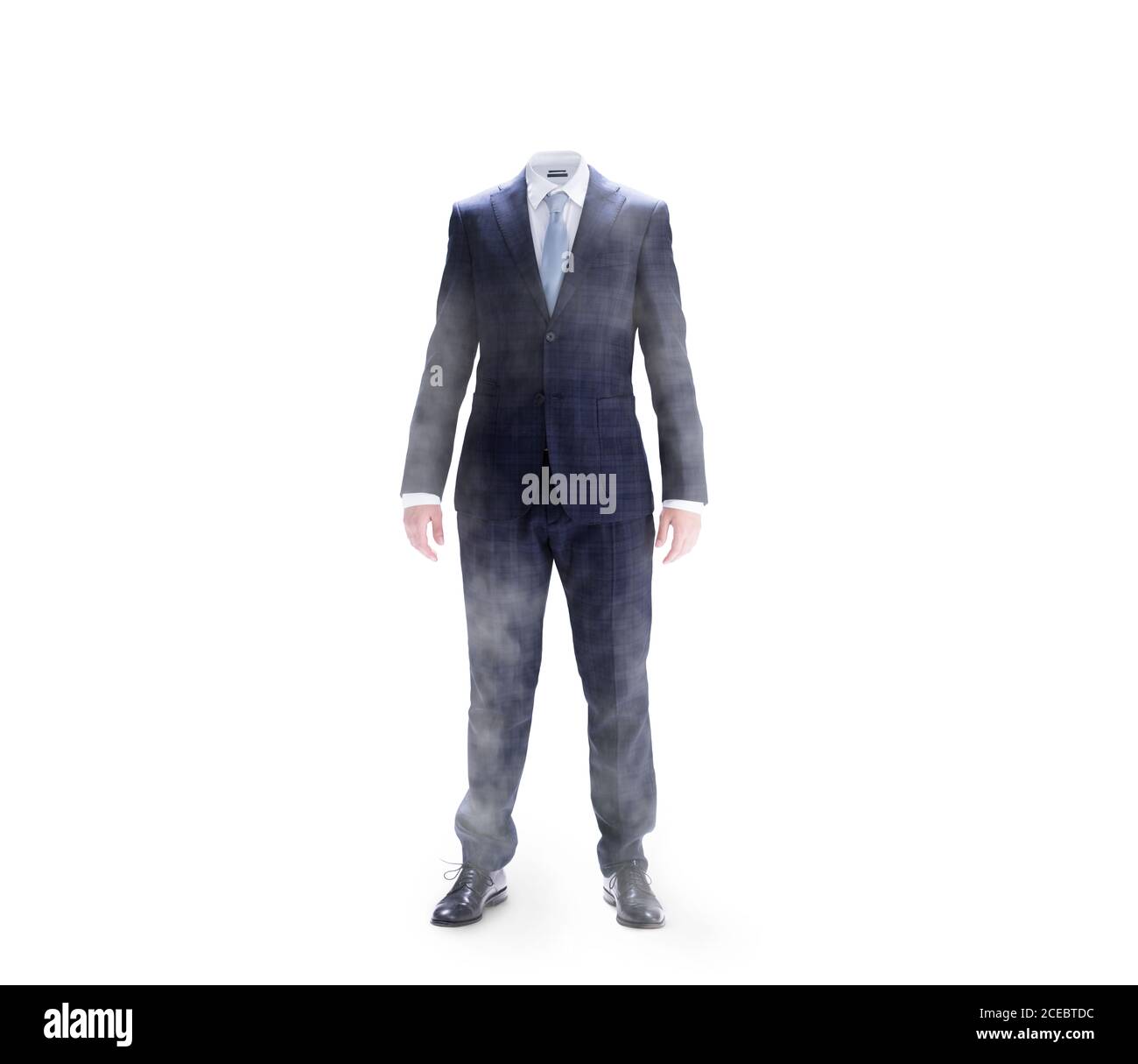 Elegant trendy male suit without head standing in smoke on white ...
