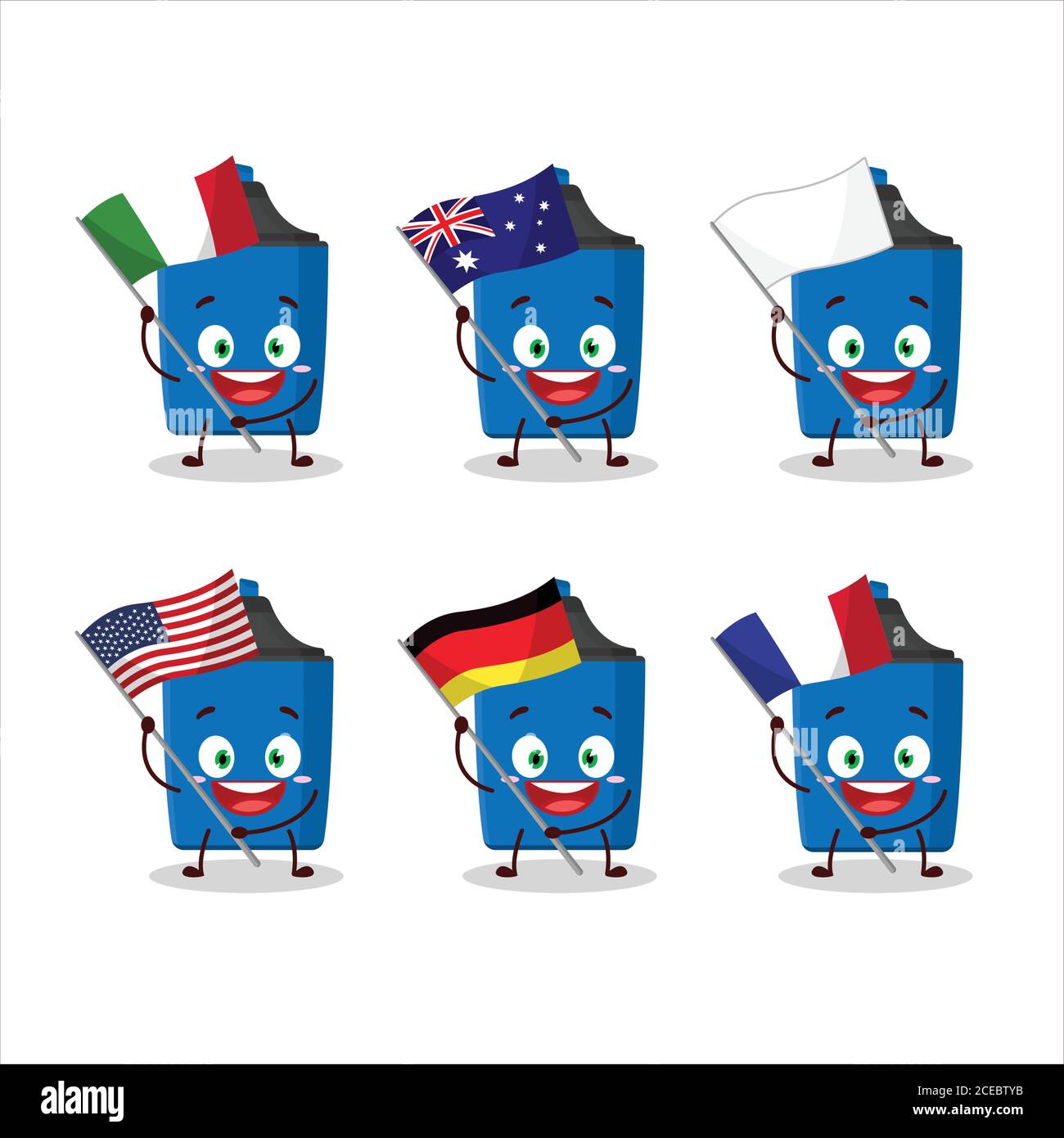 New blue highlighter cartoon character bring the flags of various ...