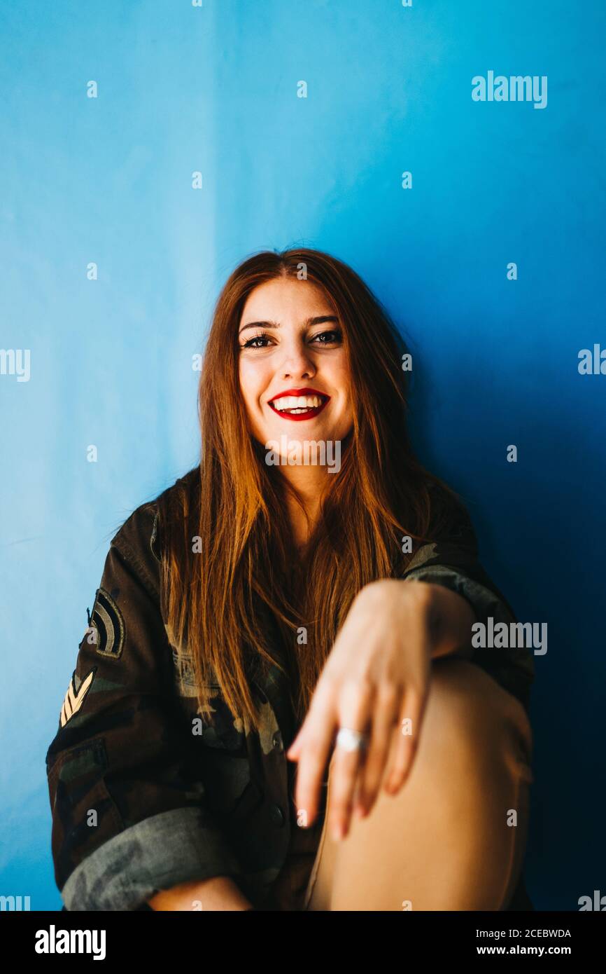 Long haired lady in blue hi-res stock photography and images - Alamy