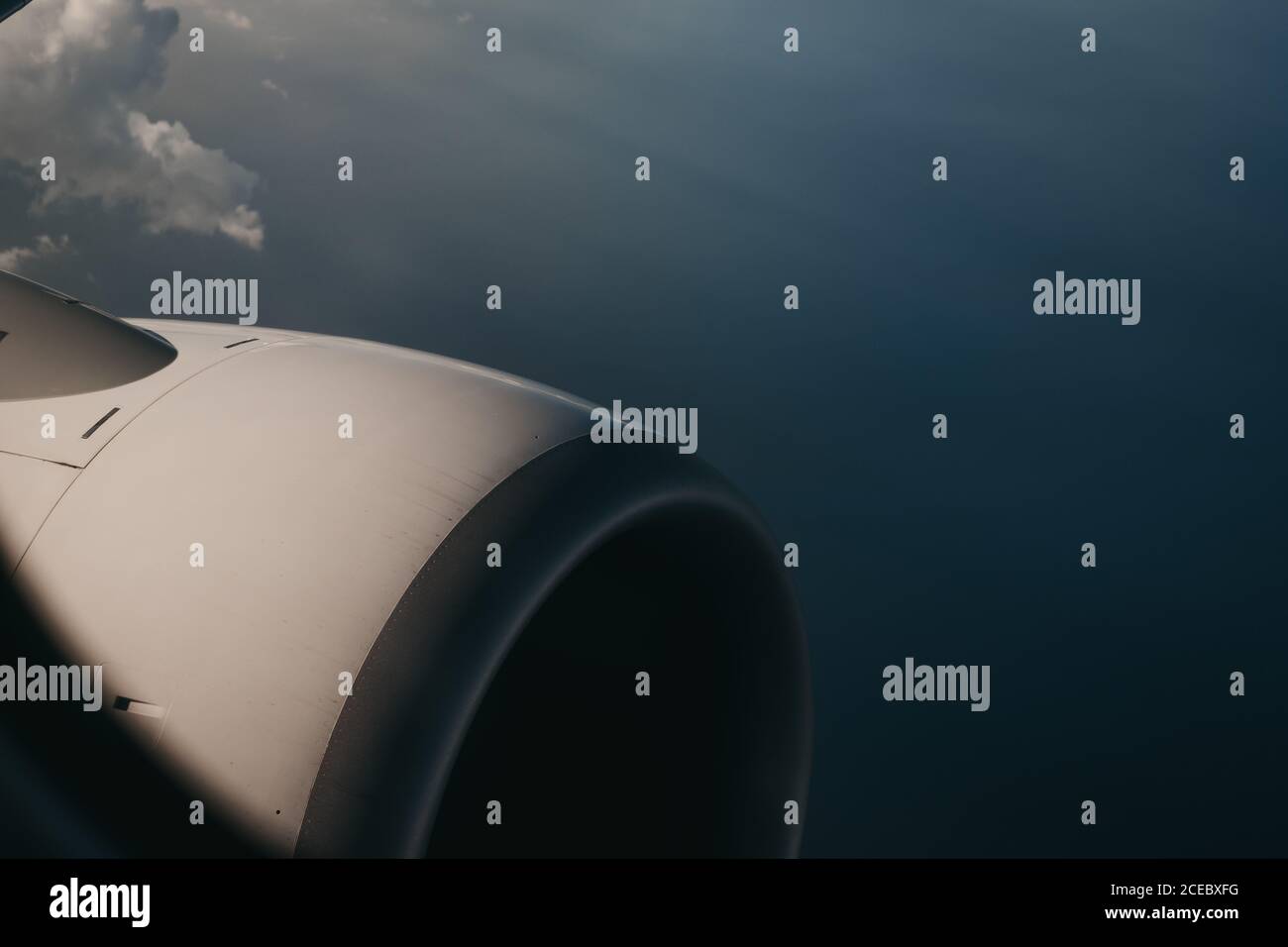 White engine of aircraft in beautiful azure heaven in Mykonos Stock ...