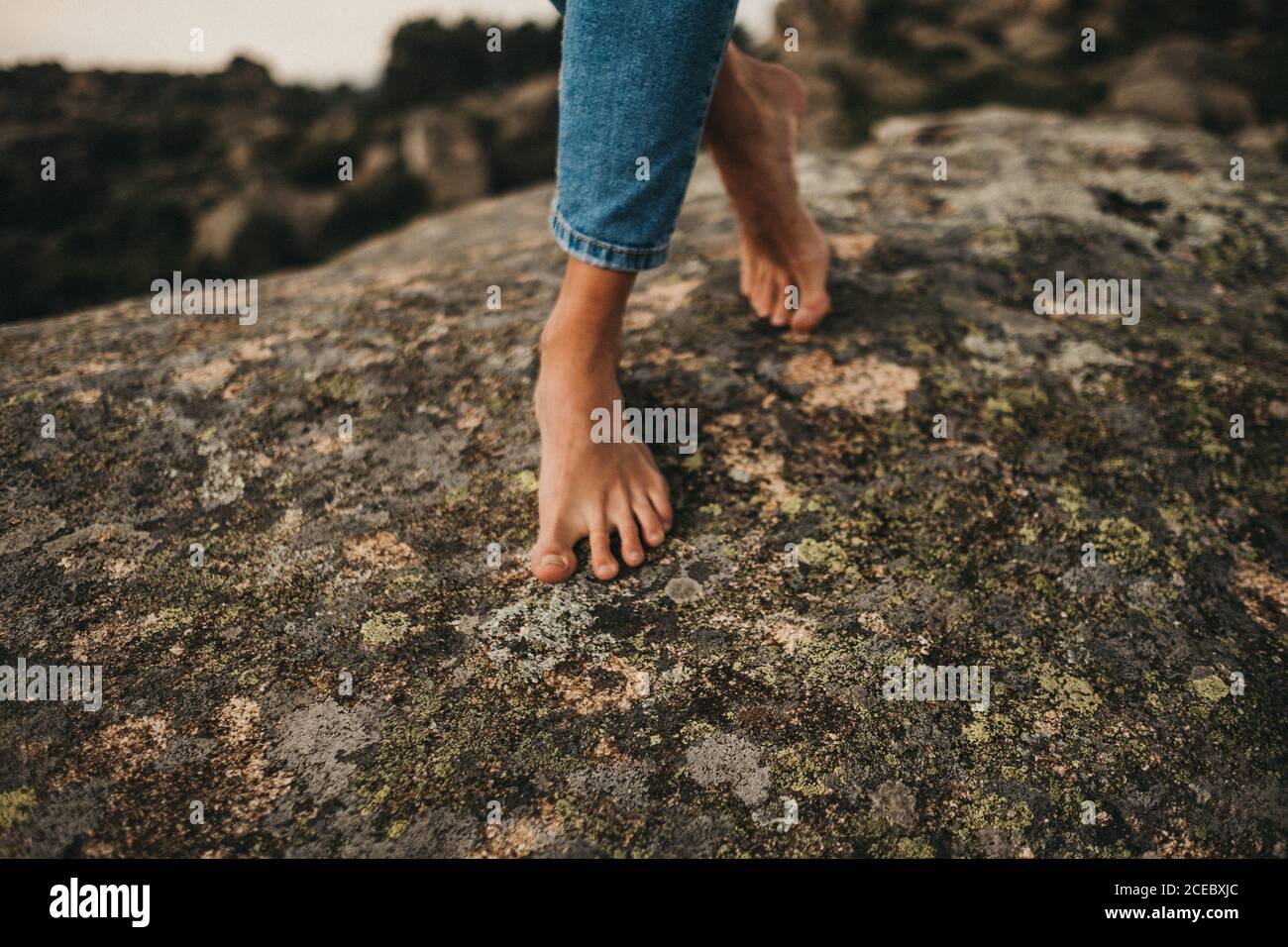 Barefoot woman jeans hi-res stock photography and images - Alamy