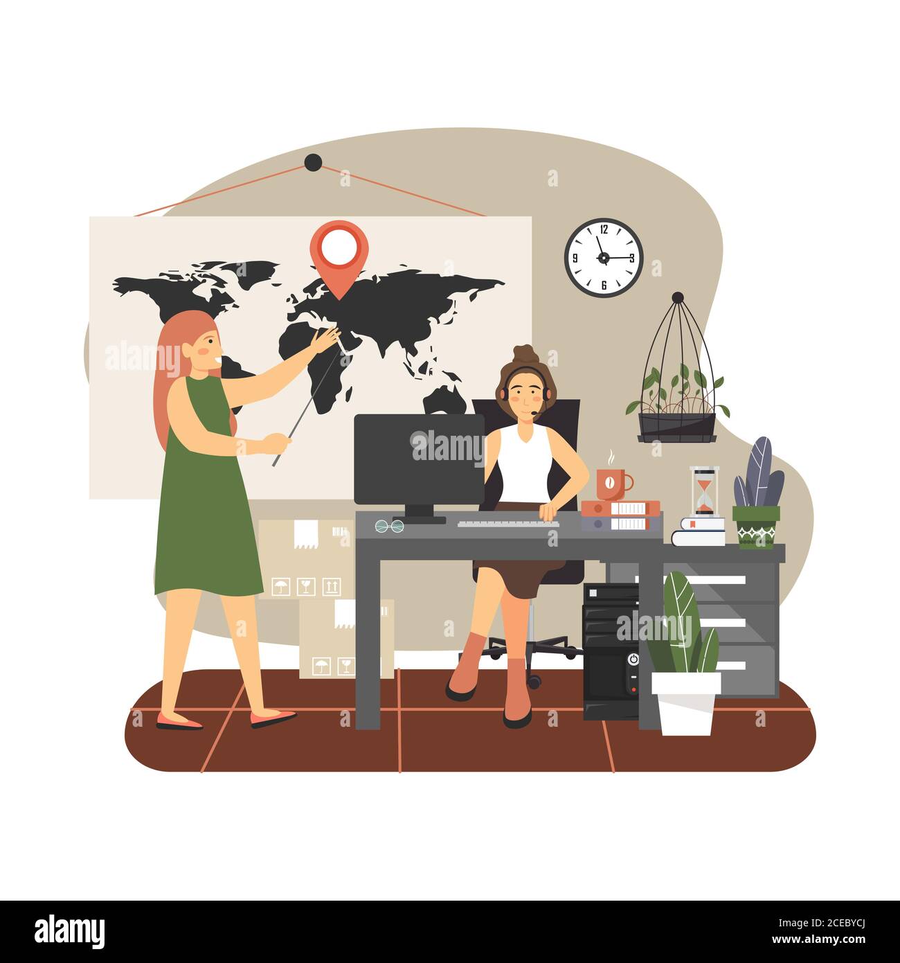 Delivery call center operator in office, hotline, flat vector ...