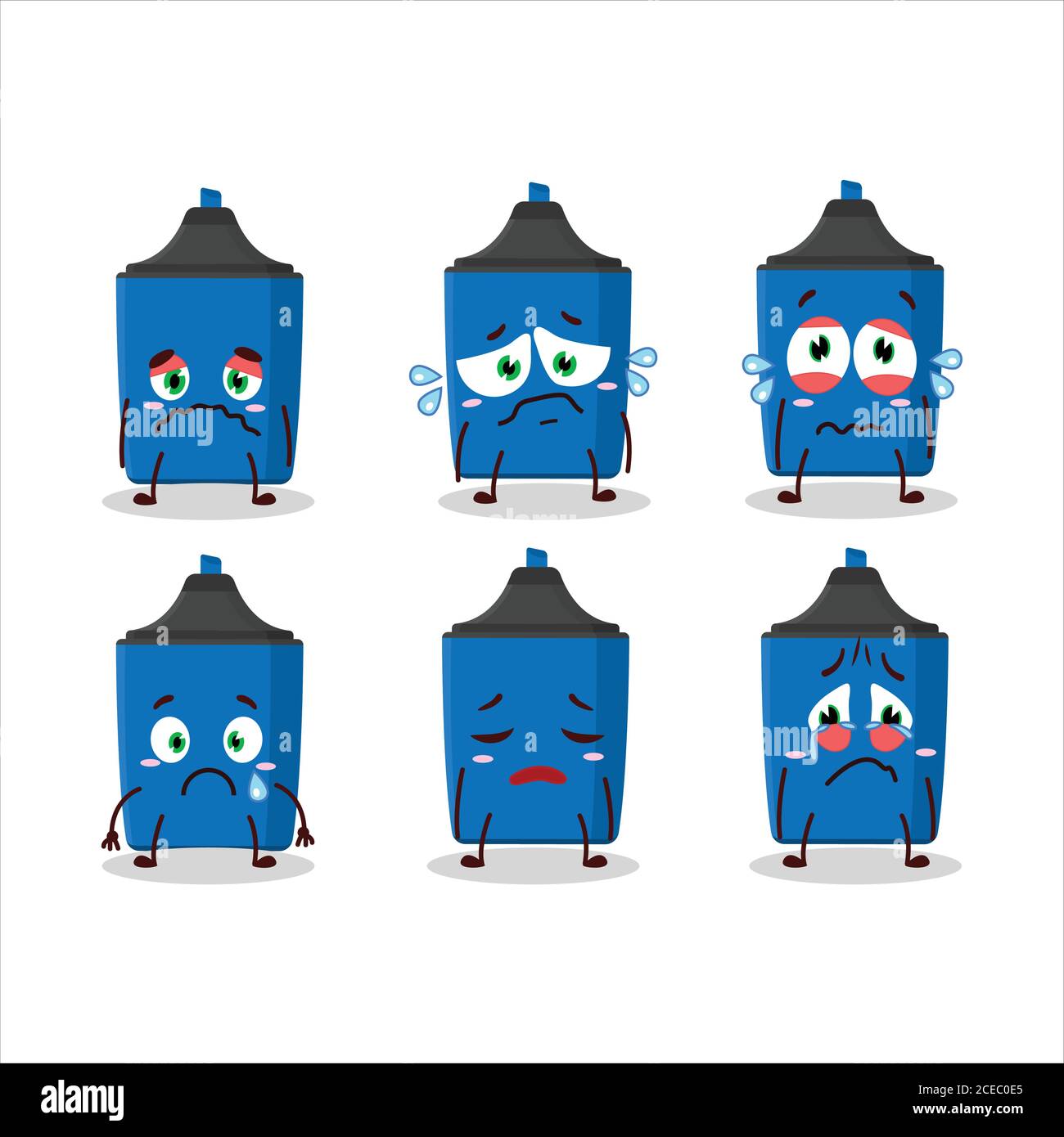 New blue highlighter cartoon character with sad expression Stock Vector ...