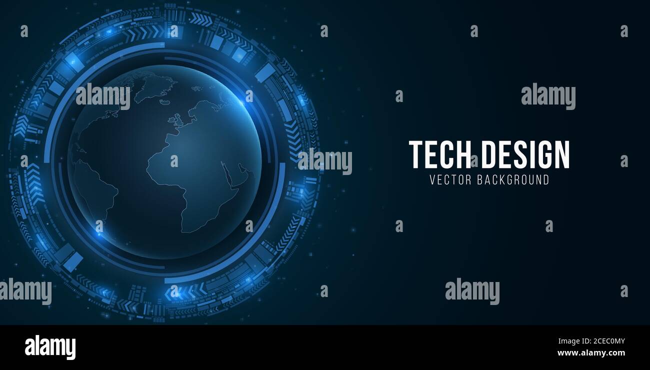 Futuristic planet Earth in abstract circular HUD interface on a dark ...