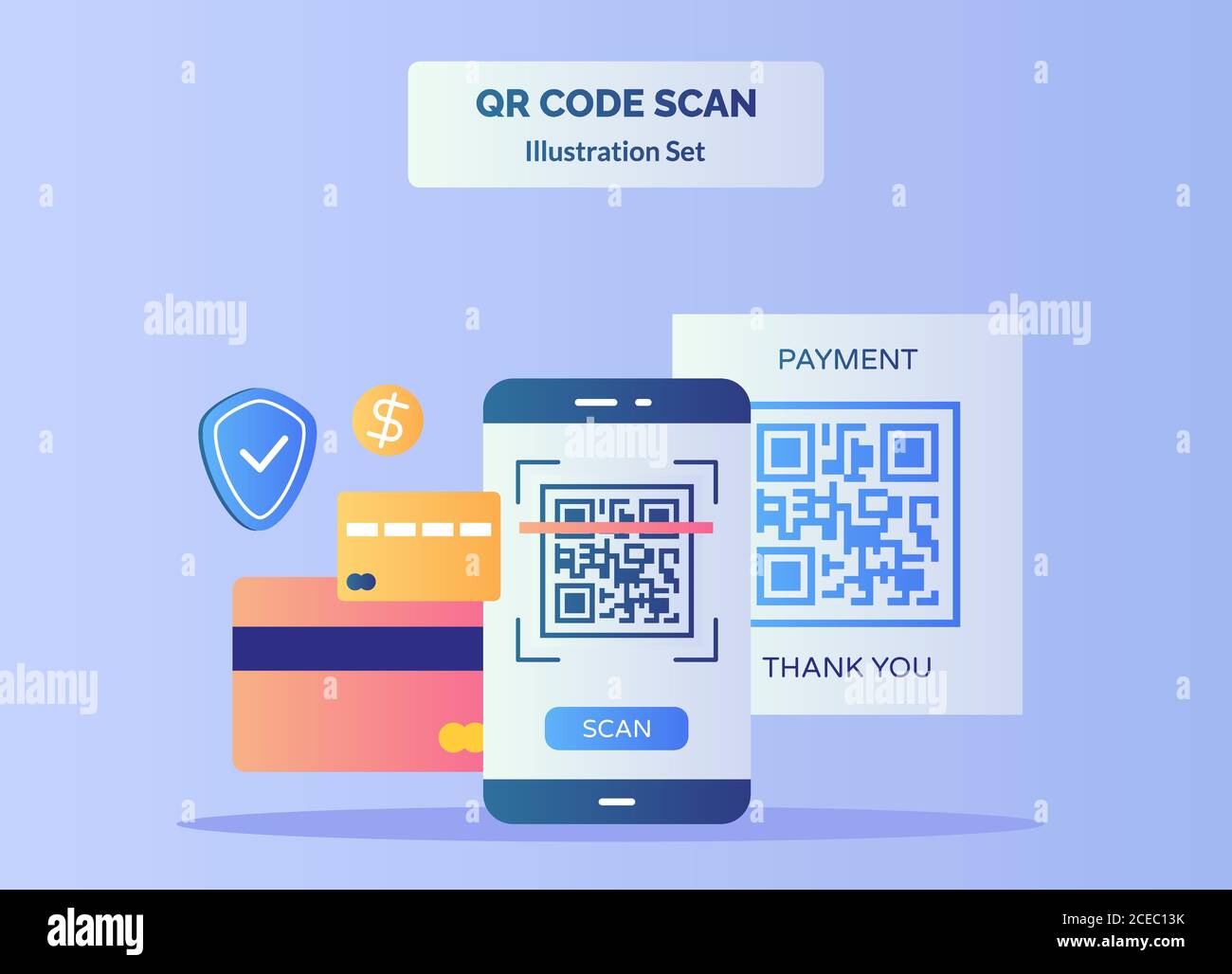 QR code scan illustration set barcode on display smartphone screen for ...