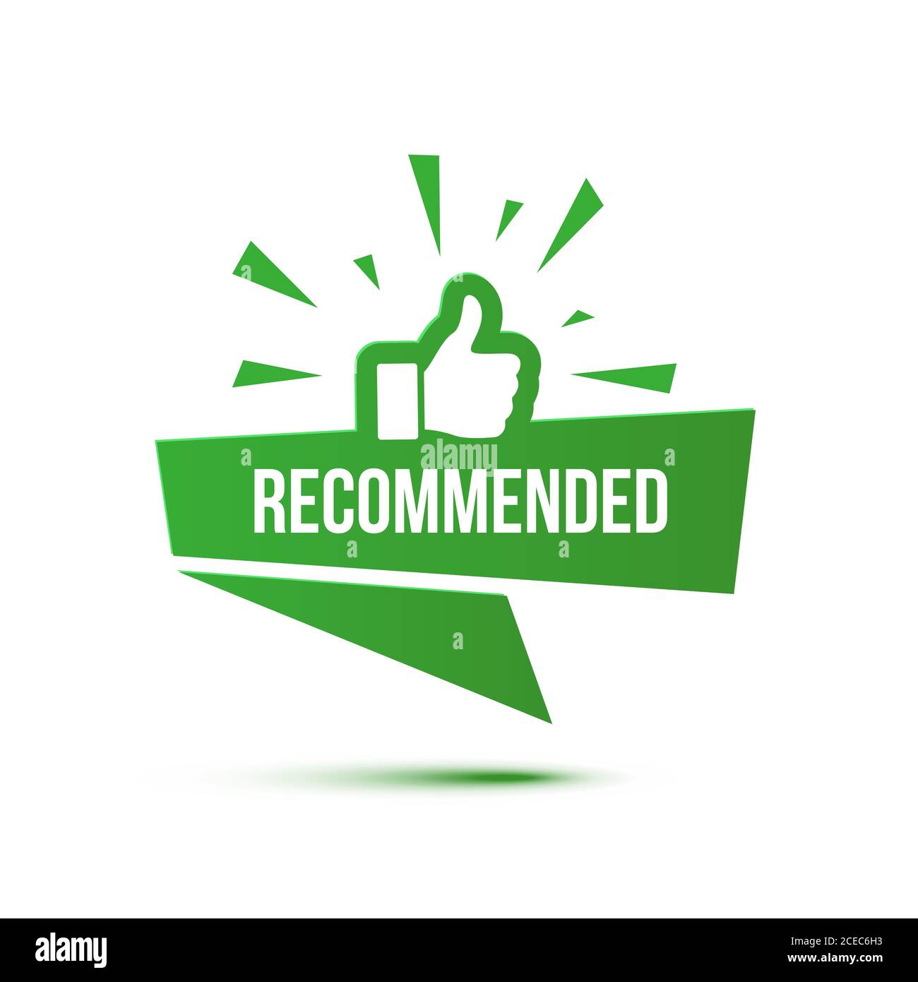 Recommended green banner with like sign thumbs up gesture isolated on ...