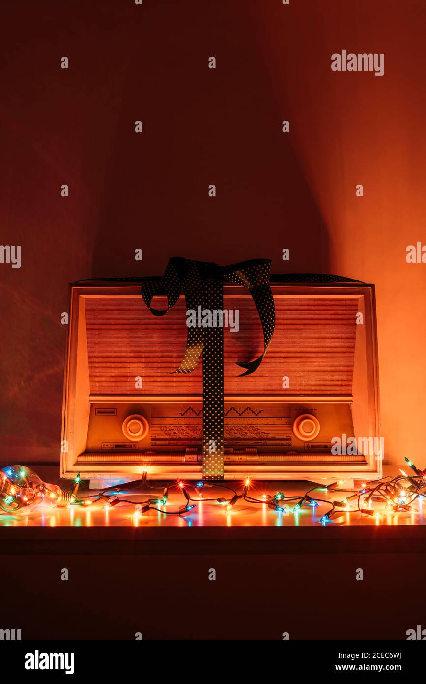 vintage radio receiver and colorful lights Stock Photo - Alamy