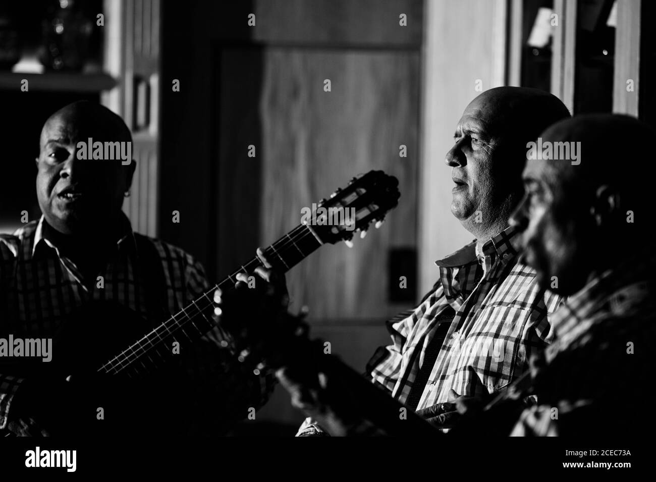 Cuban musical trio acting in the night club Stock Photo - Alamy