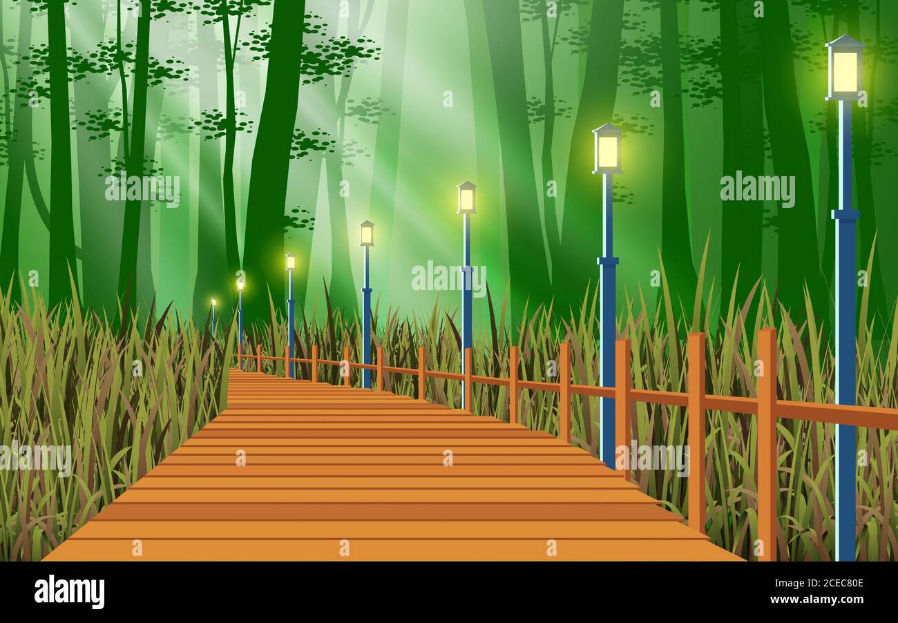landscape of wooden bridge at meadow in forest Stock Vector Image & Art ...