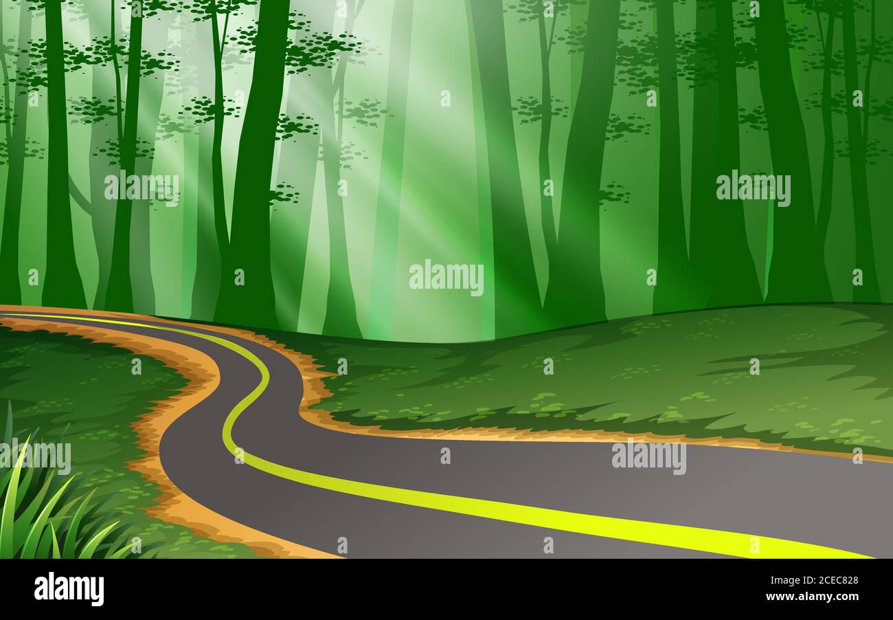 Forest in spring road Stock Vector Images - Alamy