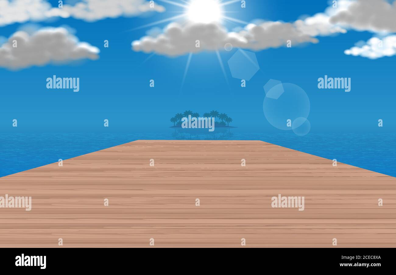 landscape of wooden bridge on the beach in day time Stock Vector Image ...