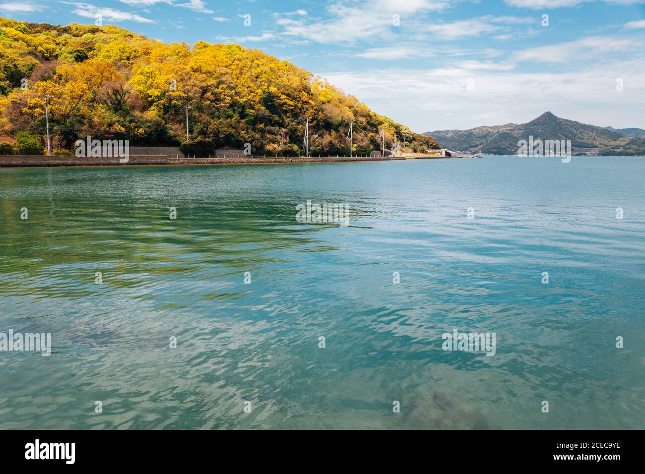 Emerald seascape with mountain in Shodoshima, kagawa, Japan Stock Photo ...