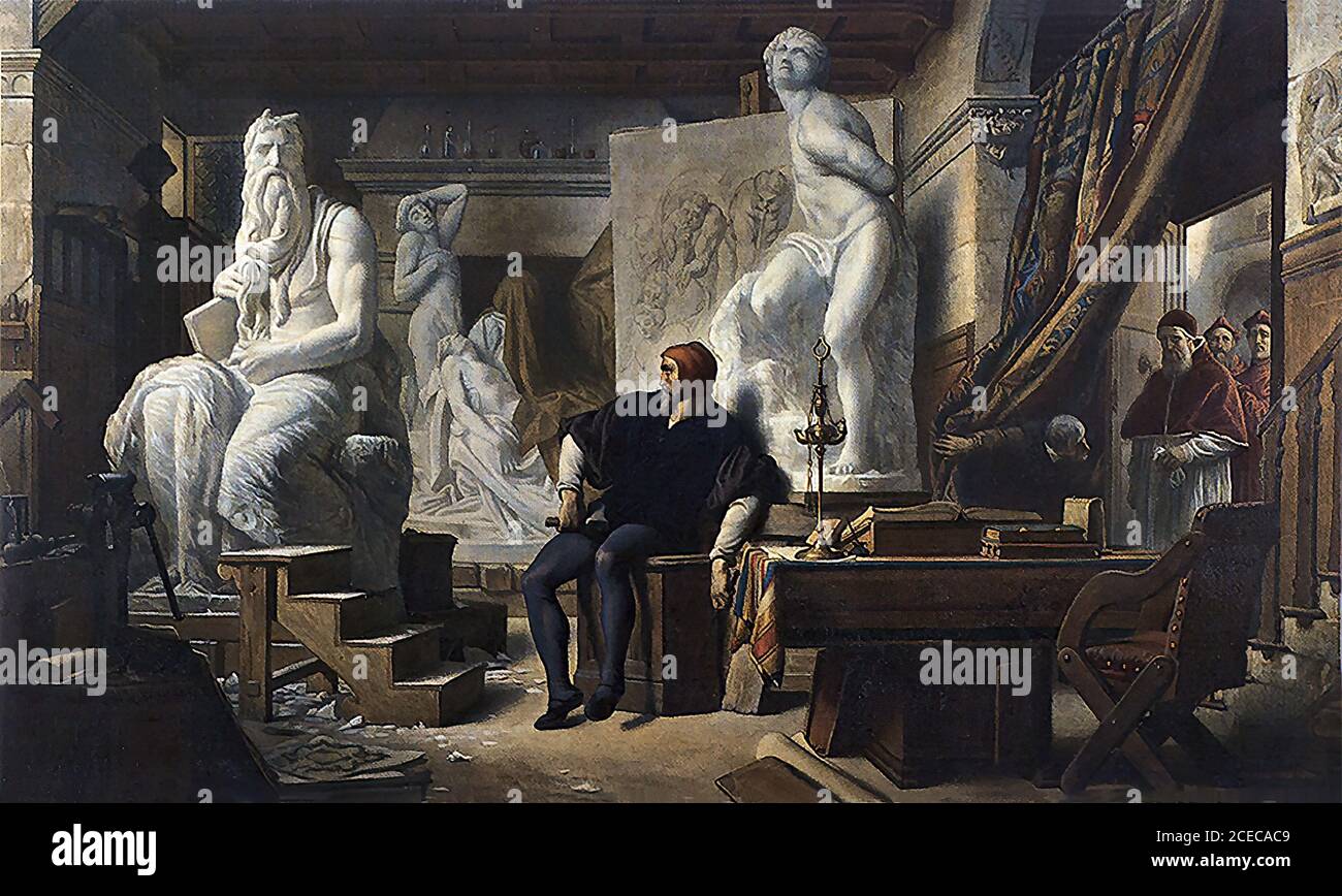 Cabanel Alexandre - Michelangelo in His Studio Visited by Pope Julius ...