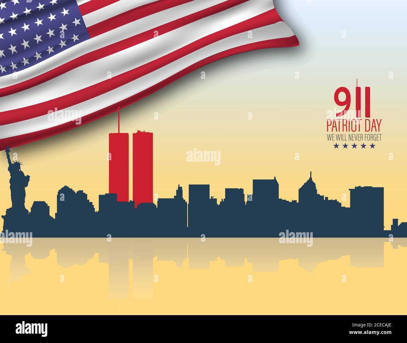 Vector illustration of Patriot Day 911 anniversary. USA Patriot Day banner. We will never forget ...