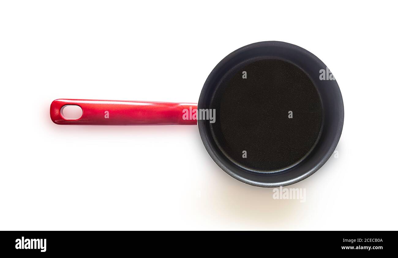 Modern non stick surface frying pan or skillet or sauce pan in red and ...