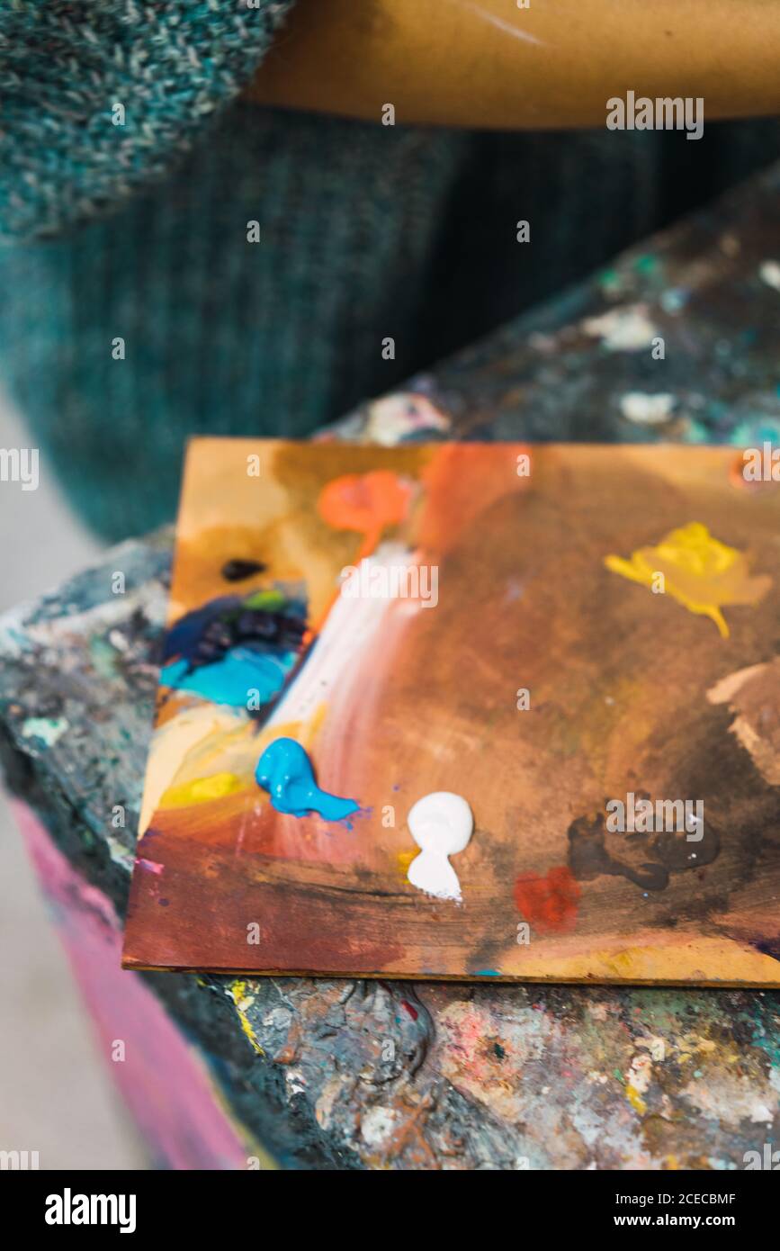 Colorful paints on palette Stock Photo - Alamy