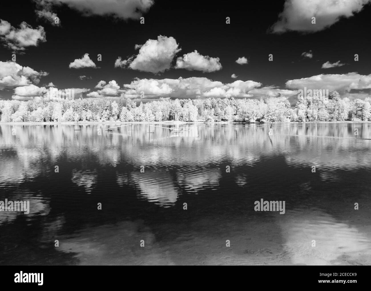 infrared surreal landscape, lake with sky reflections, infrared photo ...
