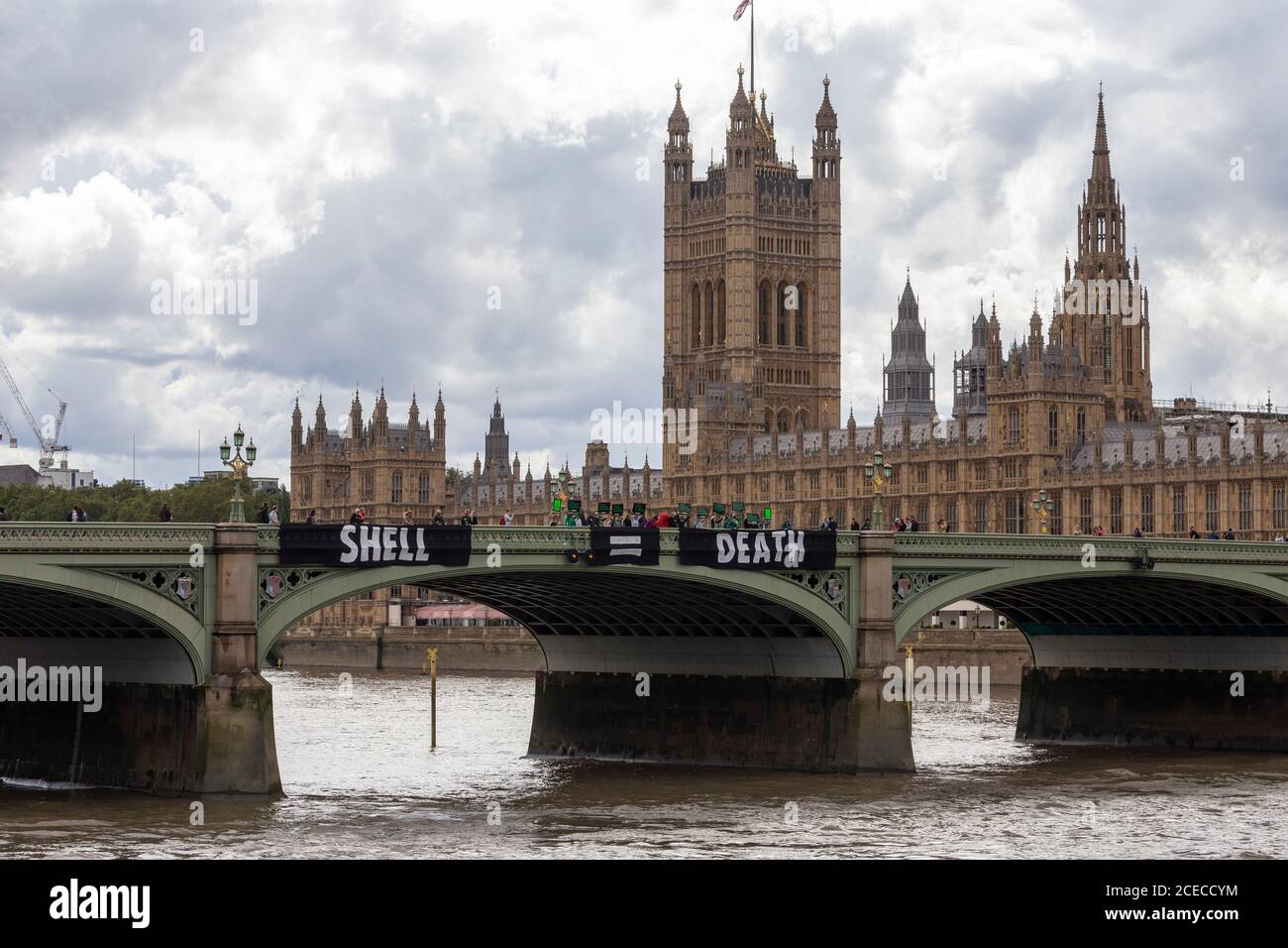 Banner drop on Westminster Bridge during an Extinction Rebellion ...