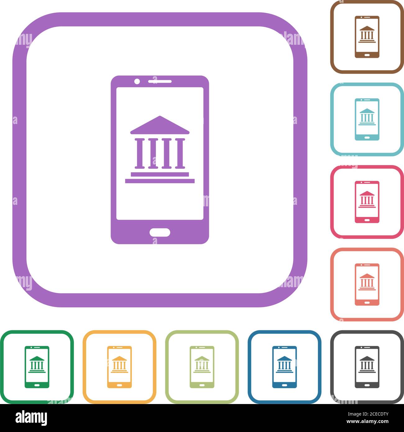 Mobile banking simple icons in color rounded square frames on white background Stock Vector ...