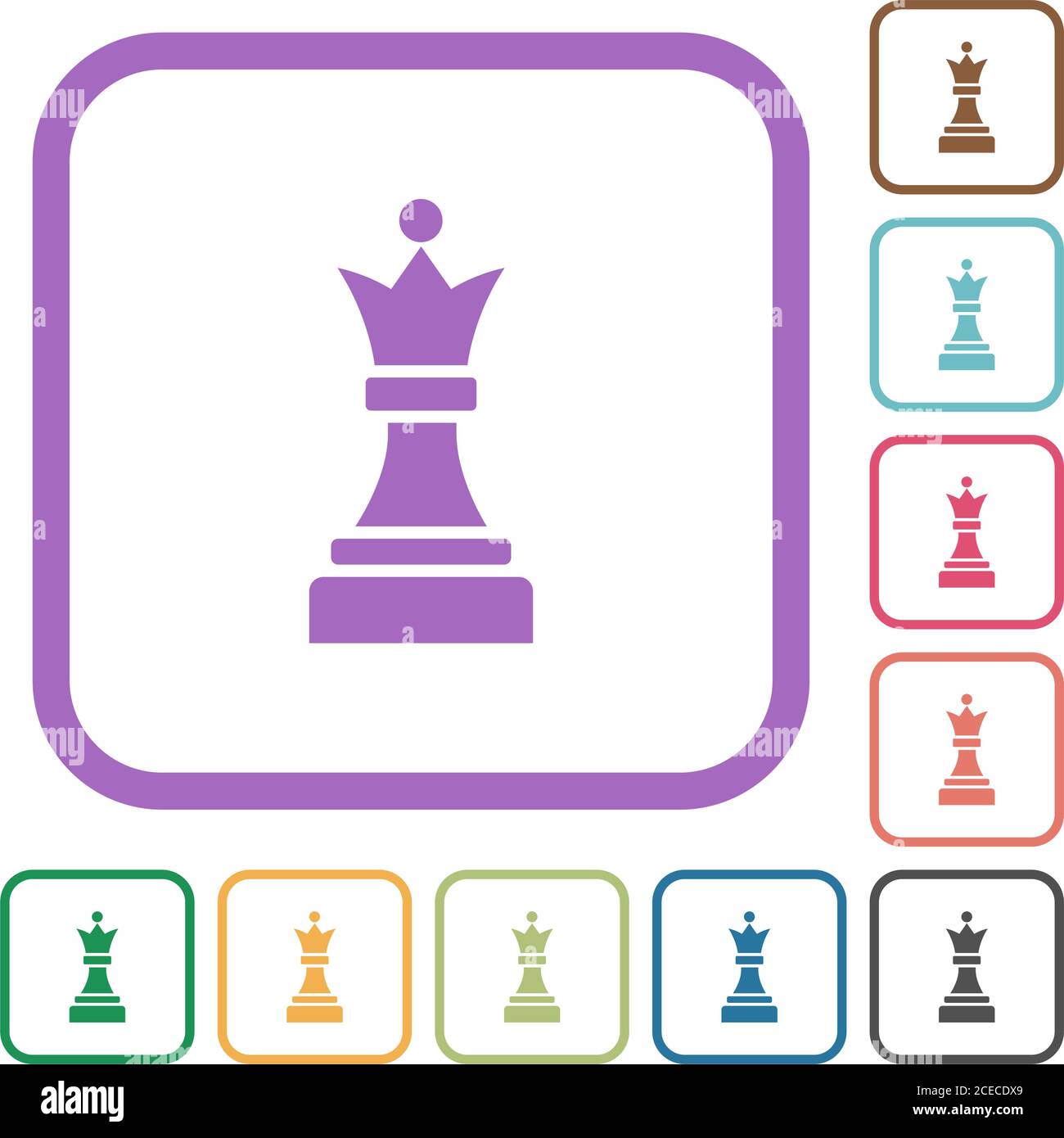 Black chess queen simple icons in color rounded square frames on white ...