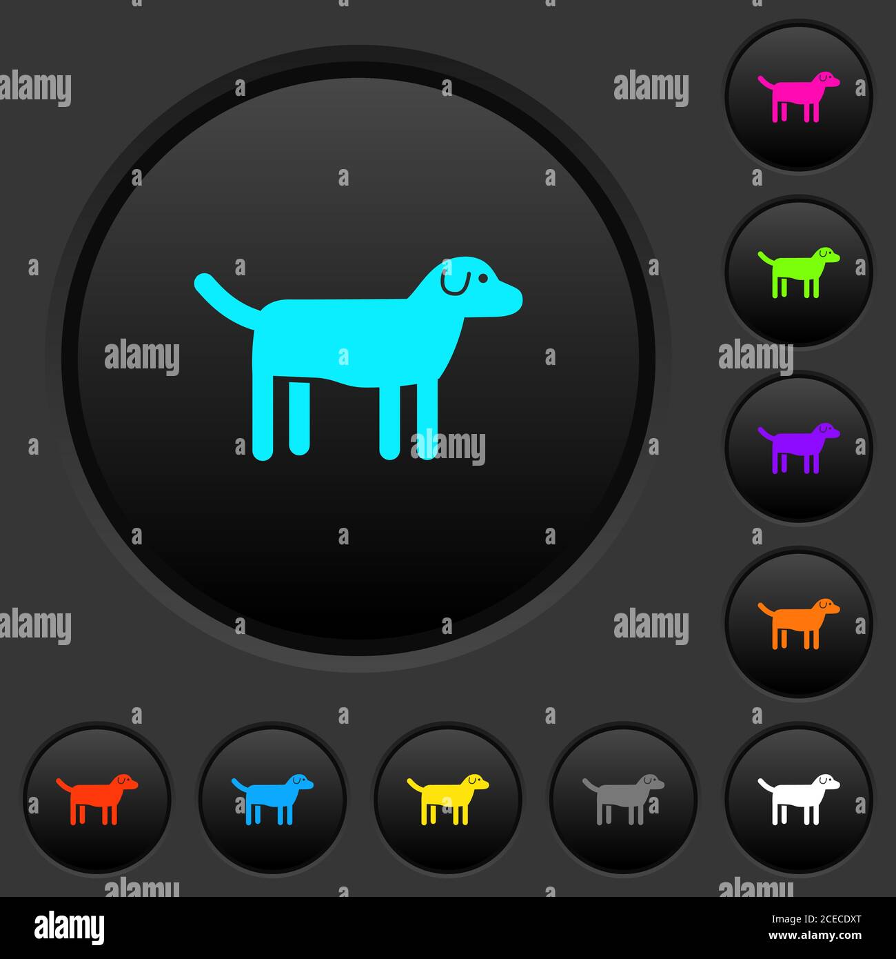 Dog dark push buttons with vivid color icons on dark grey background ...