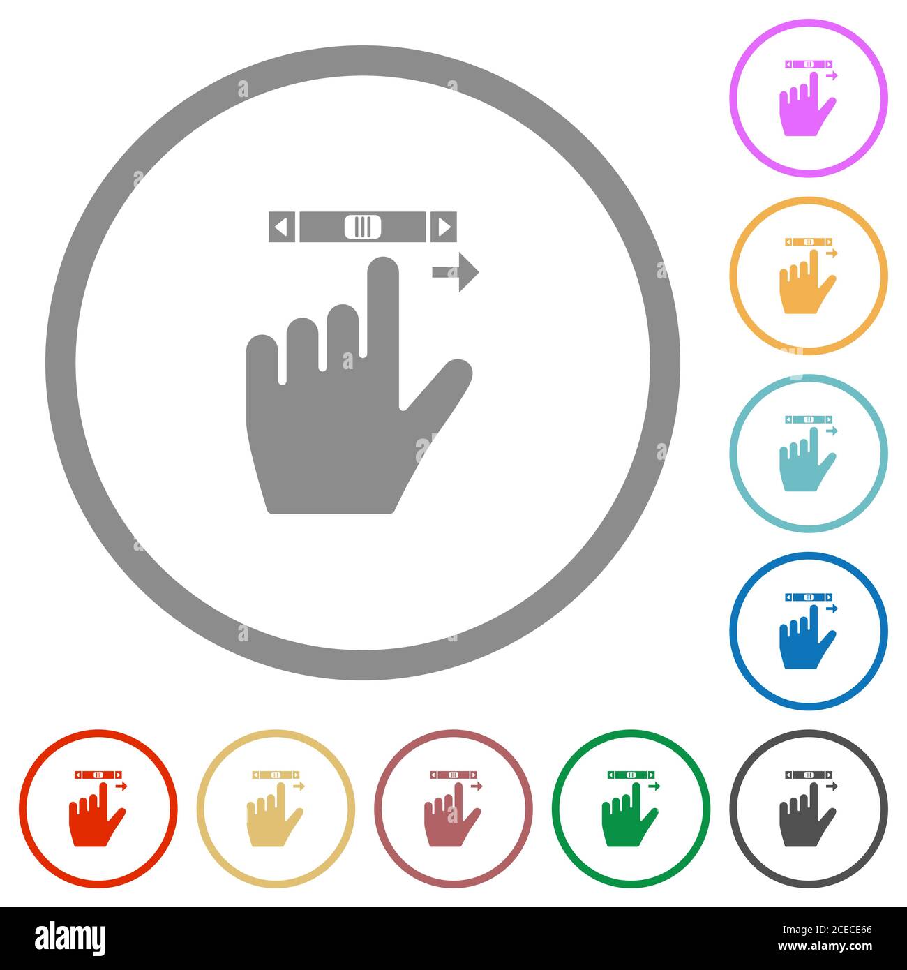 left handed scroll right gesture flat color icons in round outlines on ...