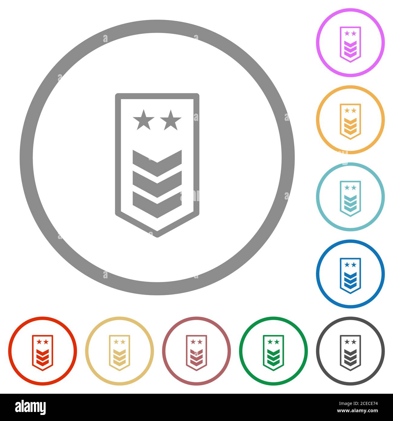 Military insignia with three chevrons and two stars flat color icons in ...