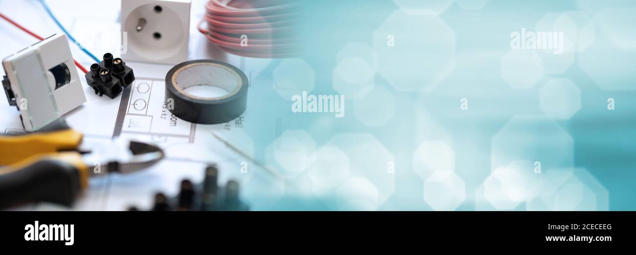 Electric equipment on a plan; panoramic banner Stock Photo - Alamy