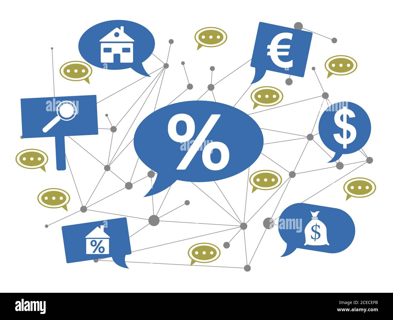 Concept of interest rates with icons on speech bubbles Stock Photo - Alamy