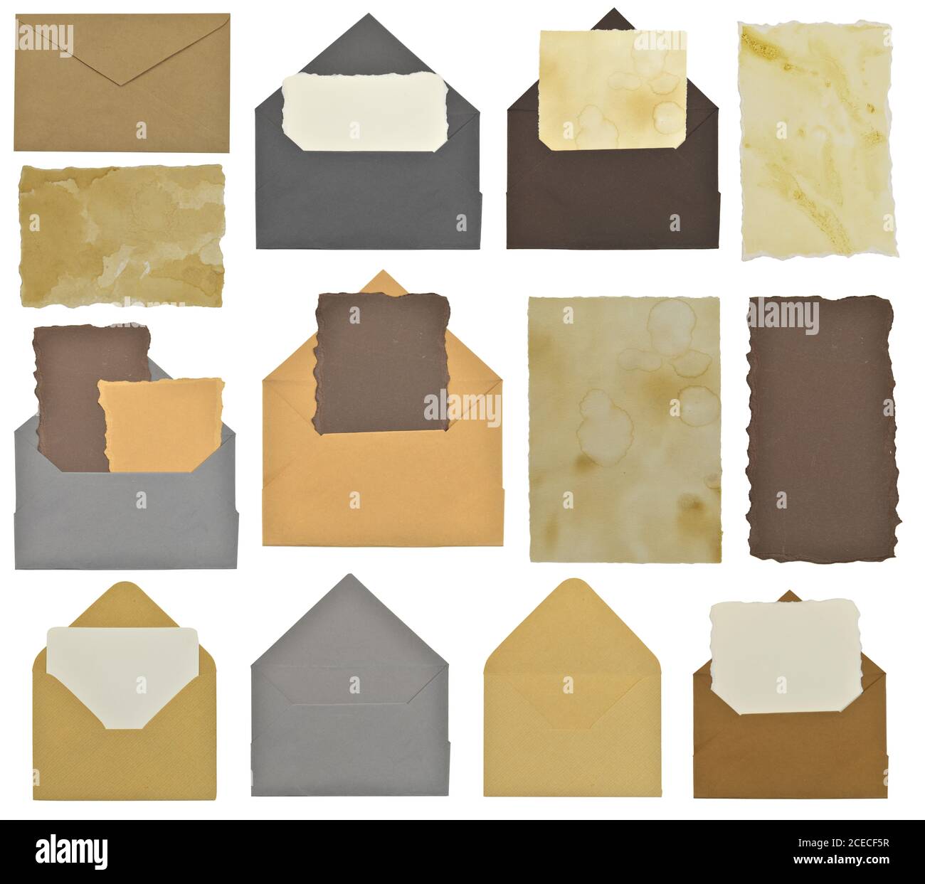 Design set with old envelopes and ancient sheet of paper blank with ...