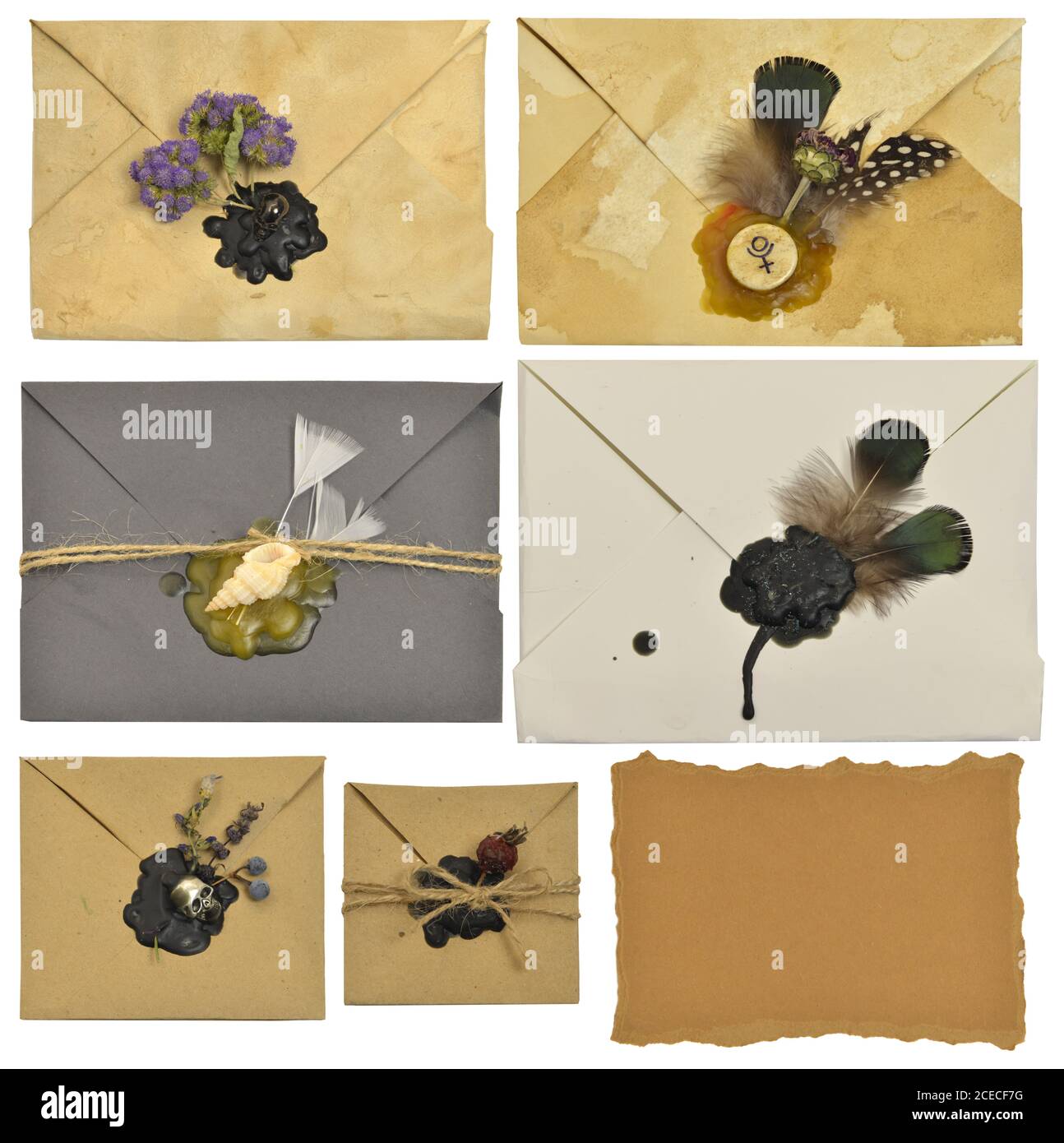 Design set with old decorated crafted envelopes. Mystic Halloween ...