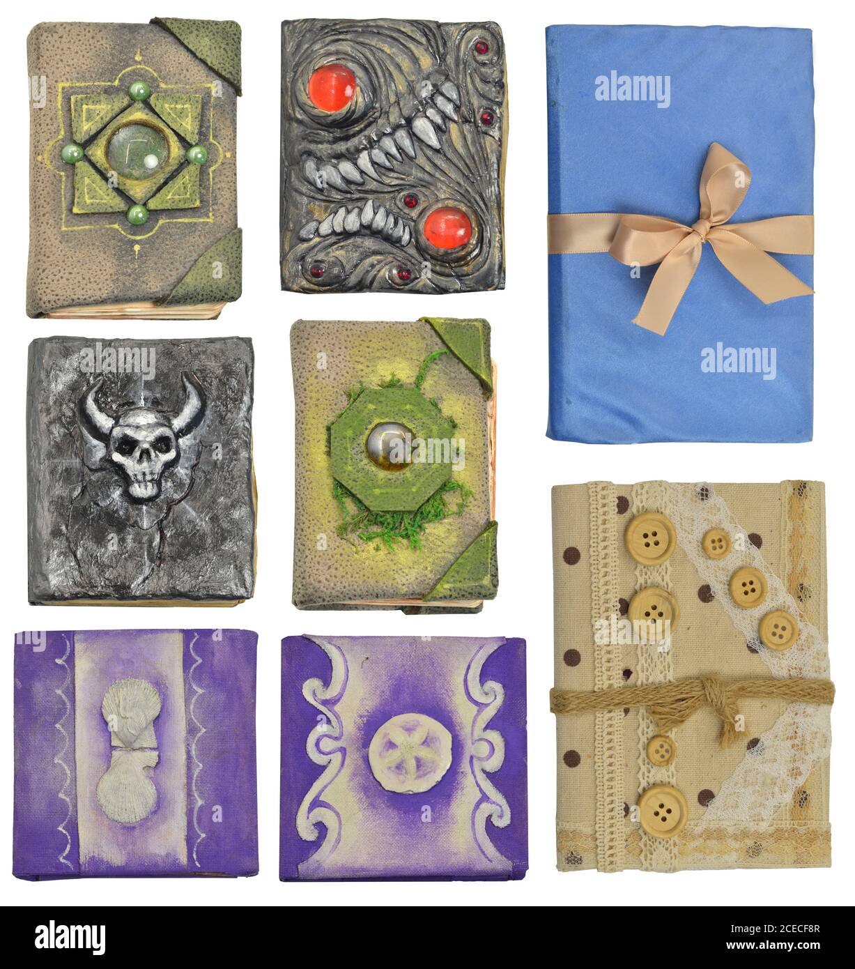 Design set with hand crafted books and decorated diary. Collection of ...