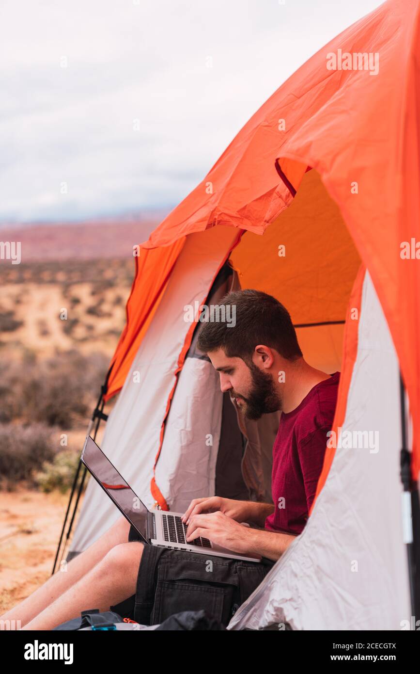 Laptop and tent hi-res stock photography and images - Alamy