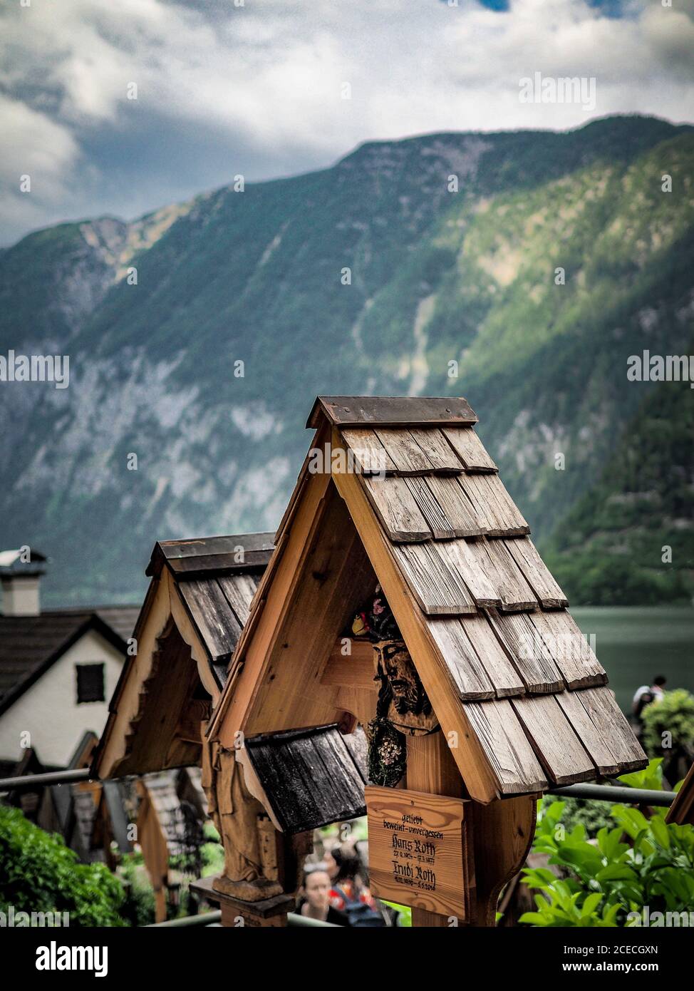 HALLSTATT, AUSTRIA - 06/15/2019: The cemetery in Hallstatt with blurry ...