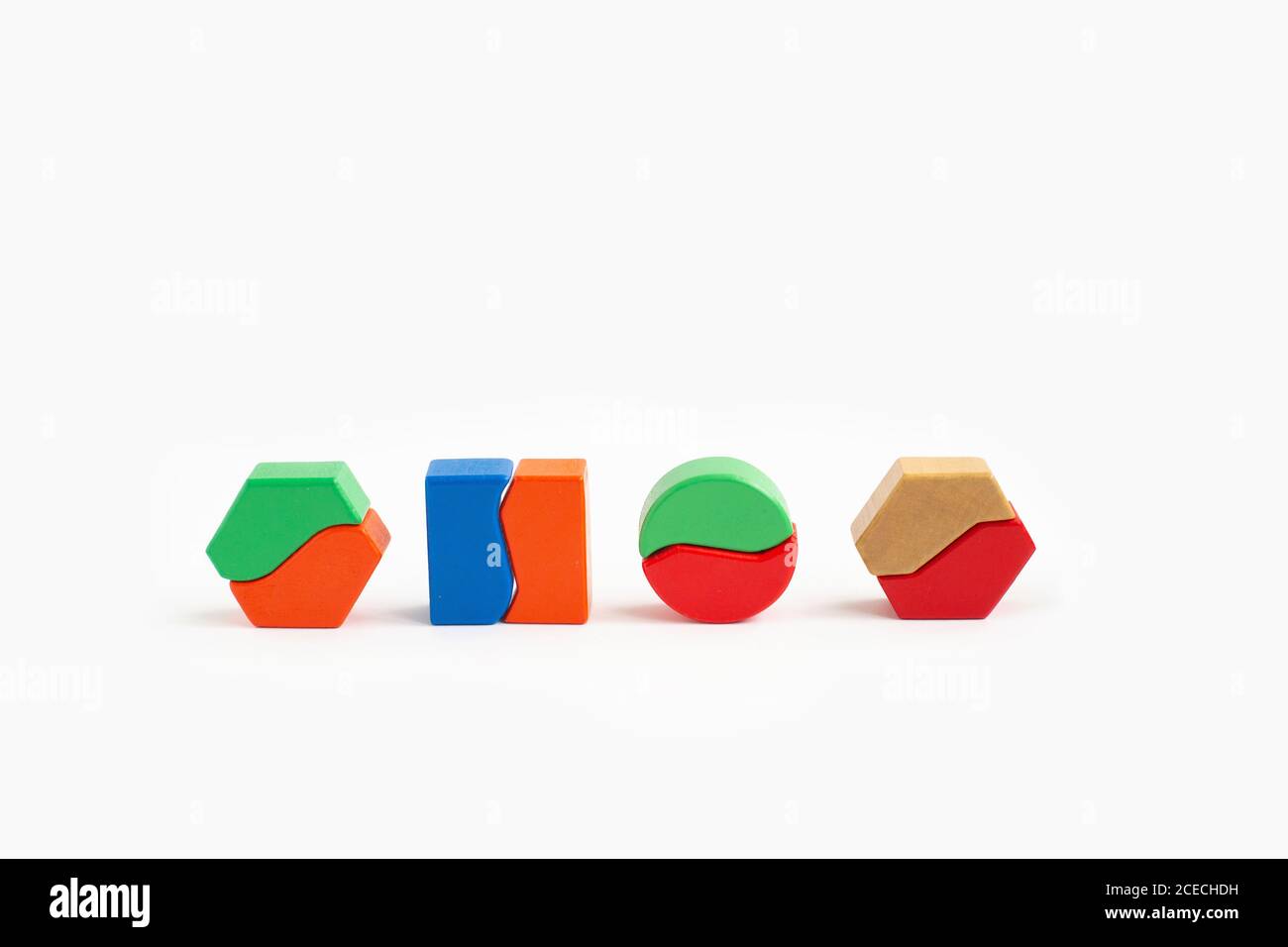 Set of colorful wooden shape toy Montessori sensorial material on white ...