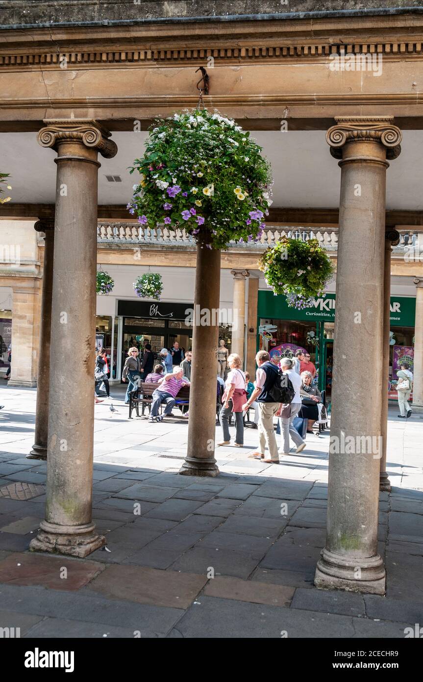 A row of Roman columns near Abbey Churchyard in the Roman city of Bath ...