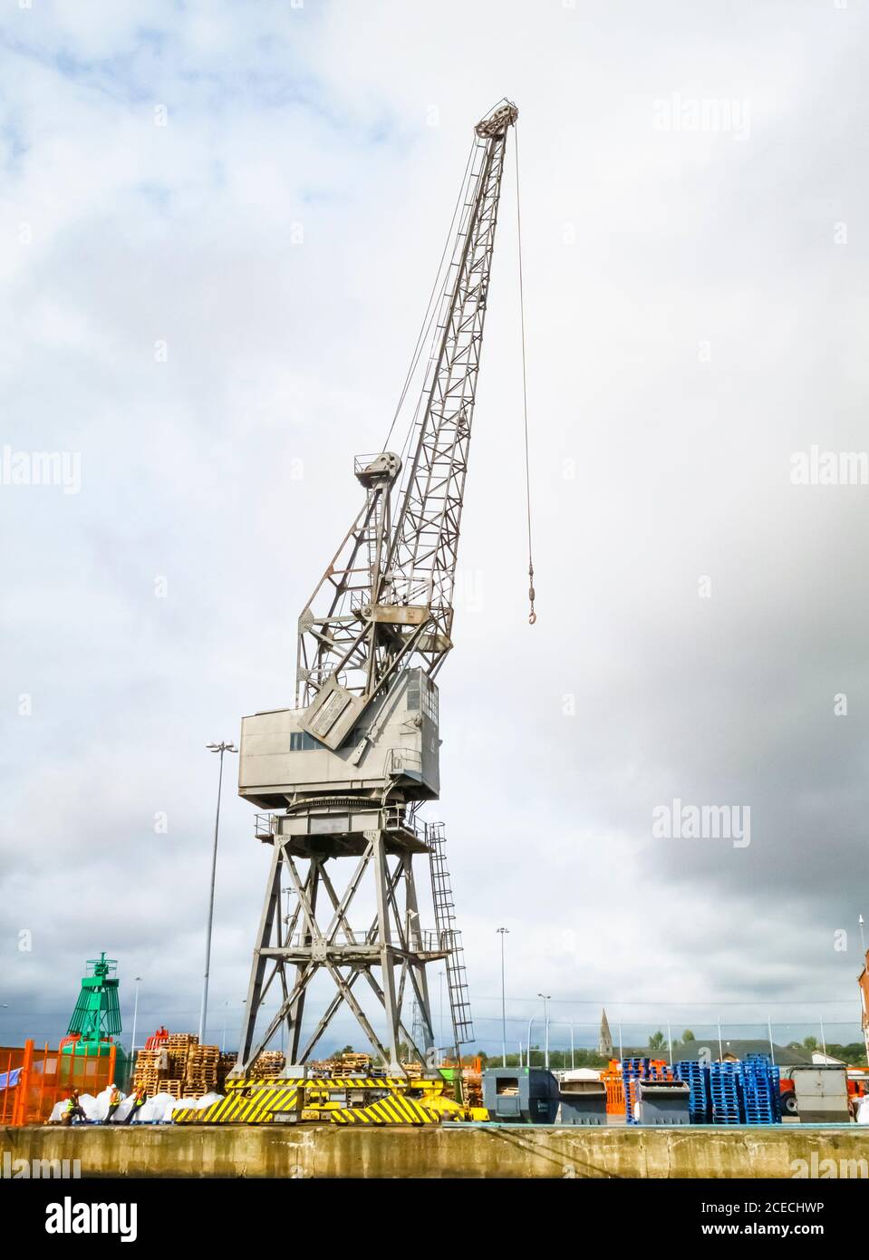 A moveable gantry crane on the waterside of the docks at the Port of ...