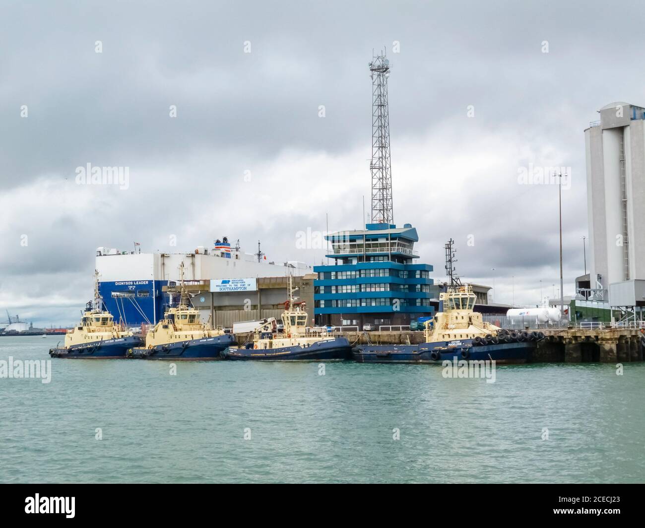 Svitzer tugboats moored on the waterside of the docks at the ABP Port ...