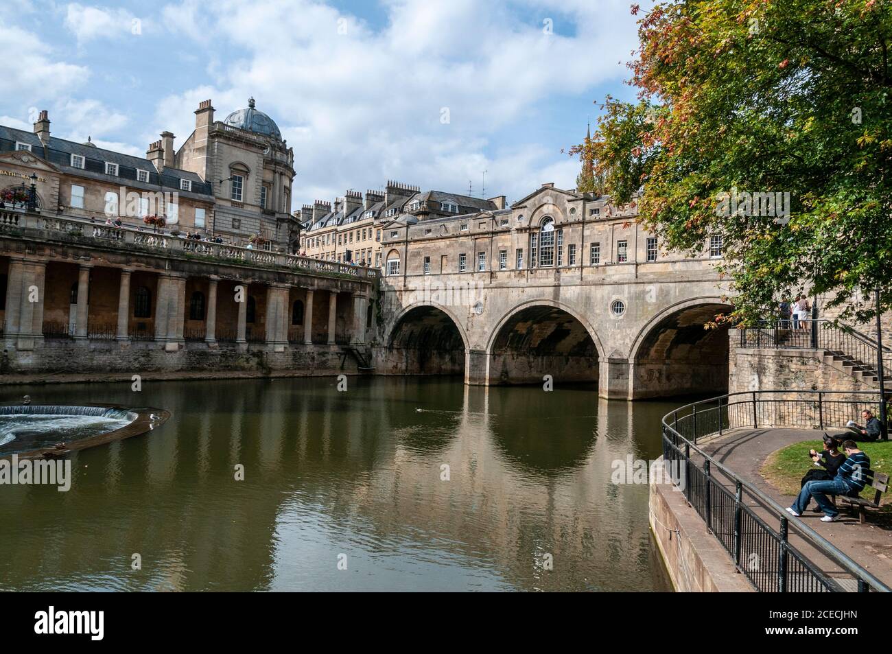 The three-arch bridge, Pulteney bridge across the river Avon in the ...