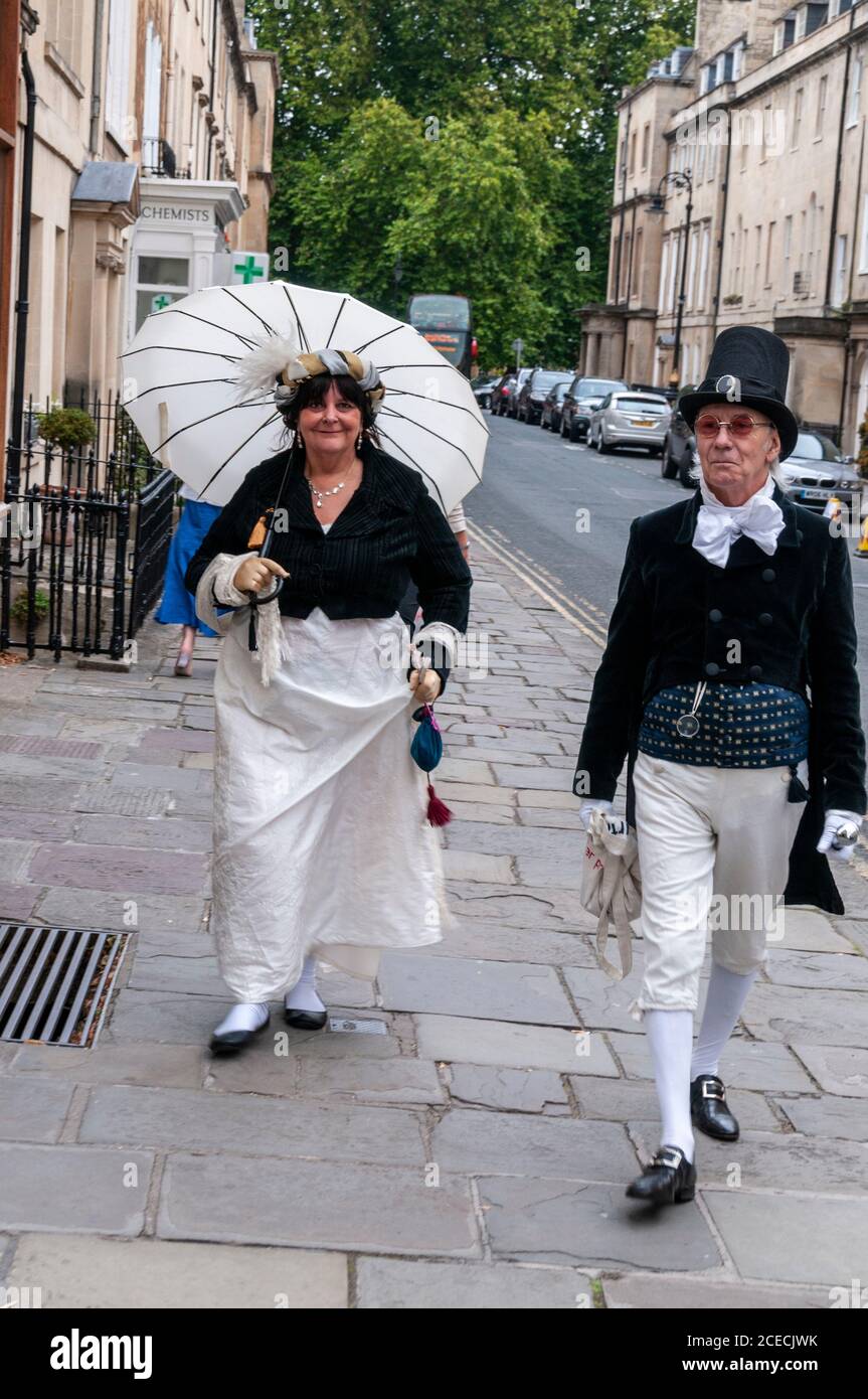 A couple in period dress of Jane Austen's time, taking part in the Jane ...