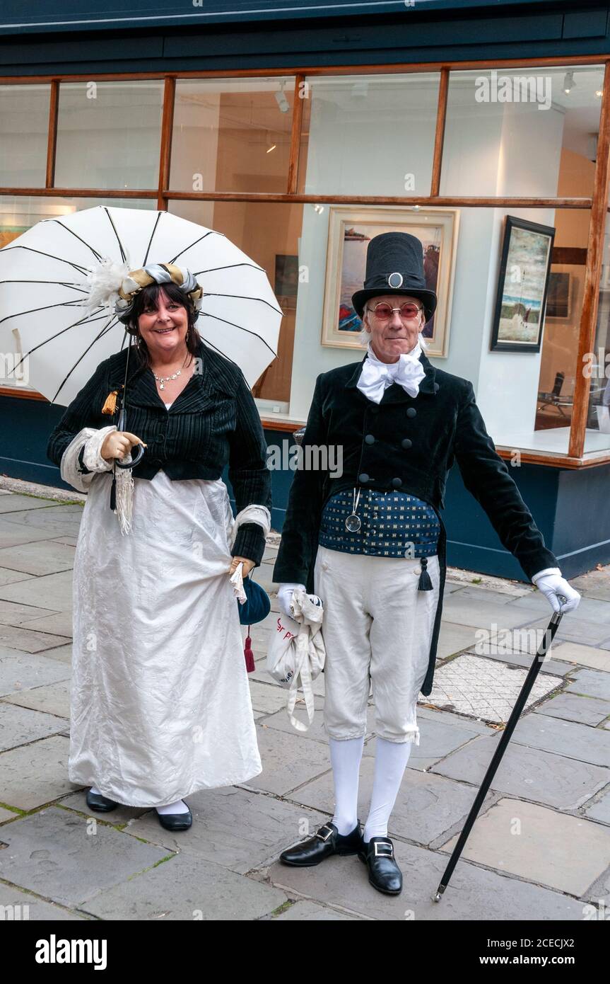 A couple in period dress of Jane Austen's time, taking part in the Jane ...