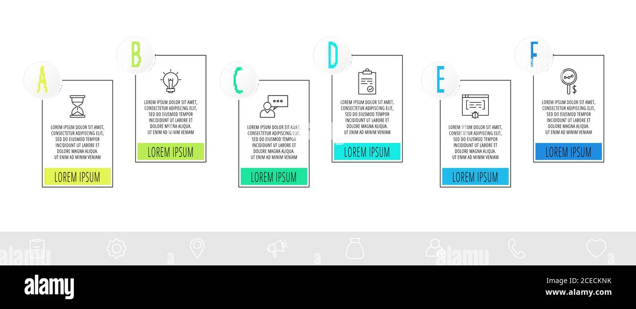 Thin line infographic template with 6 steps, labels. Modern business ...