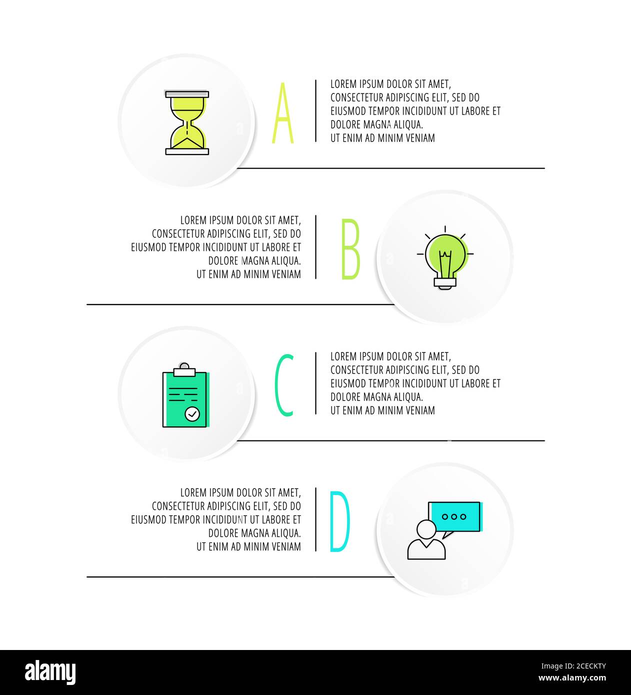 Infographics circles with 4 steps, icons. Flat line vector template. Can be used for four ...