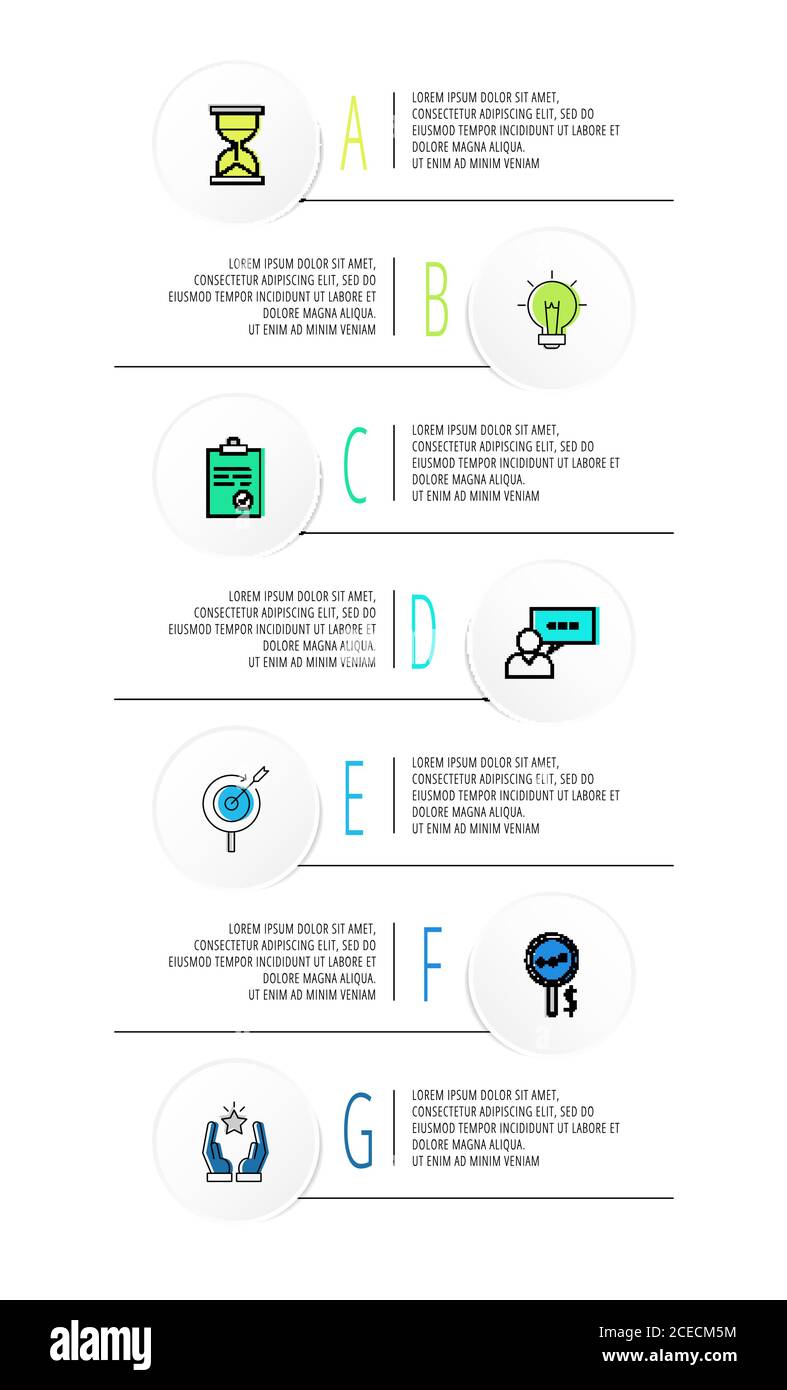 Infographics circles with 7 steps, icons. Flat line vector template ...