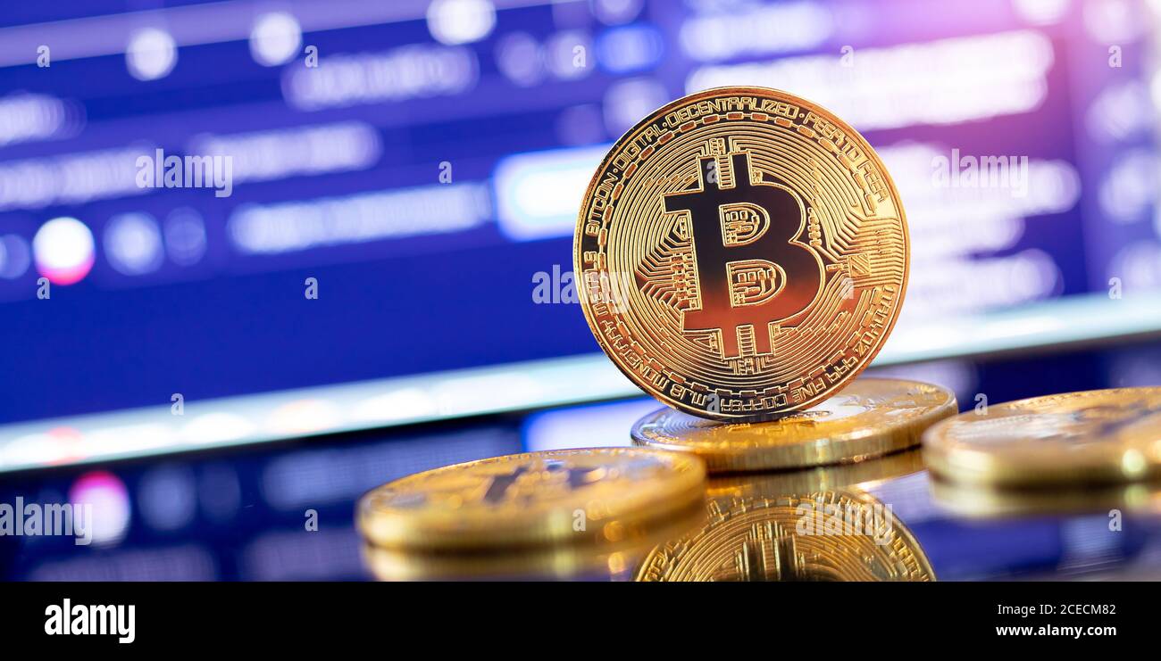 Gold Bitcoin crypto currency on background trading chart diagram Stock ...