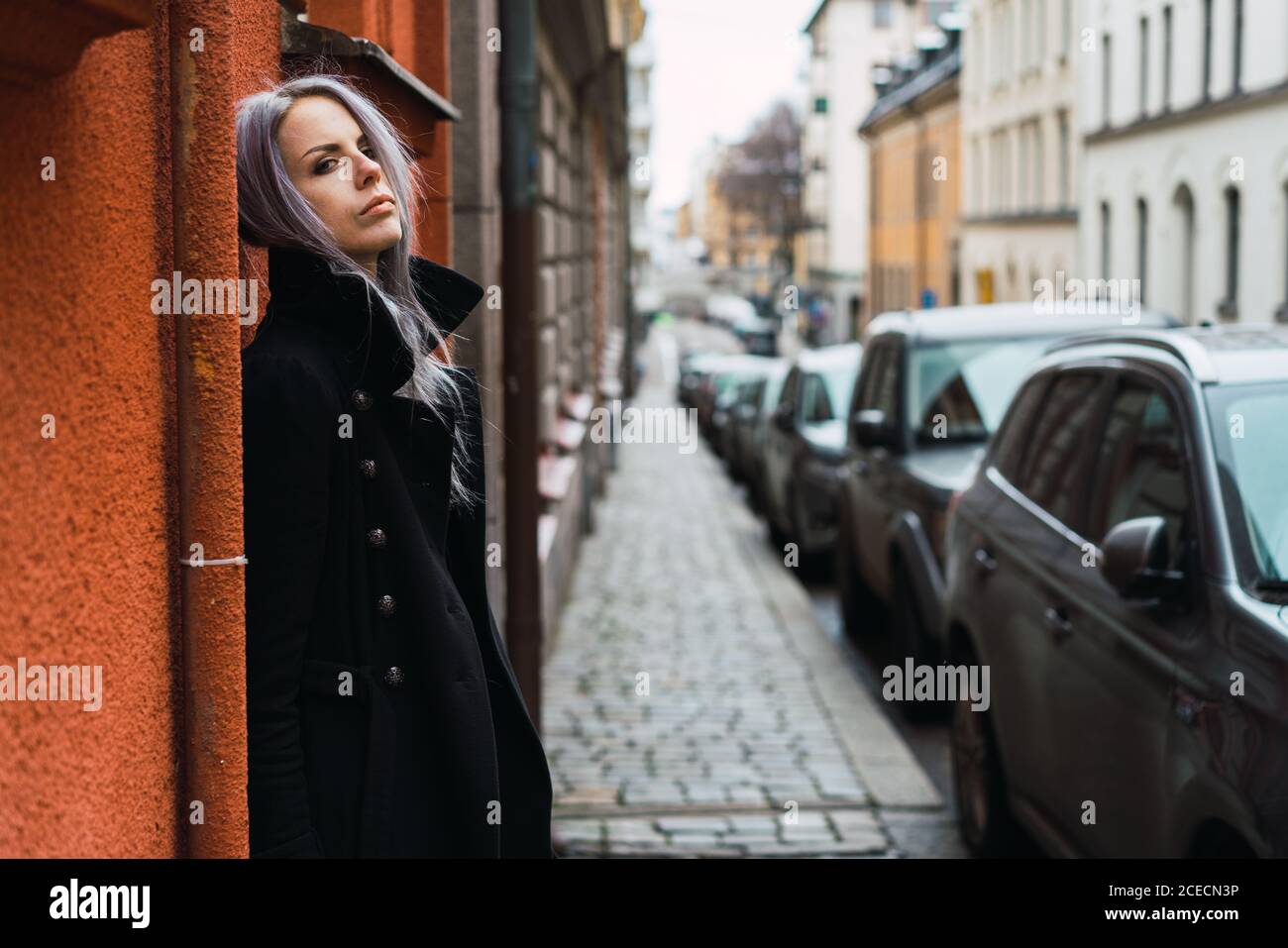 Stylish Woman on cold street Stock Photo - Alamy