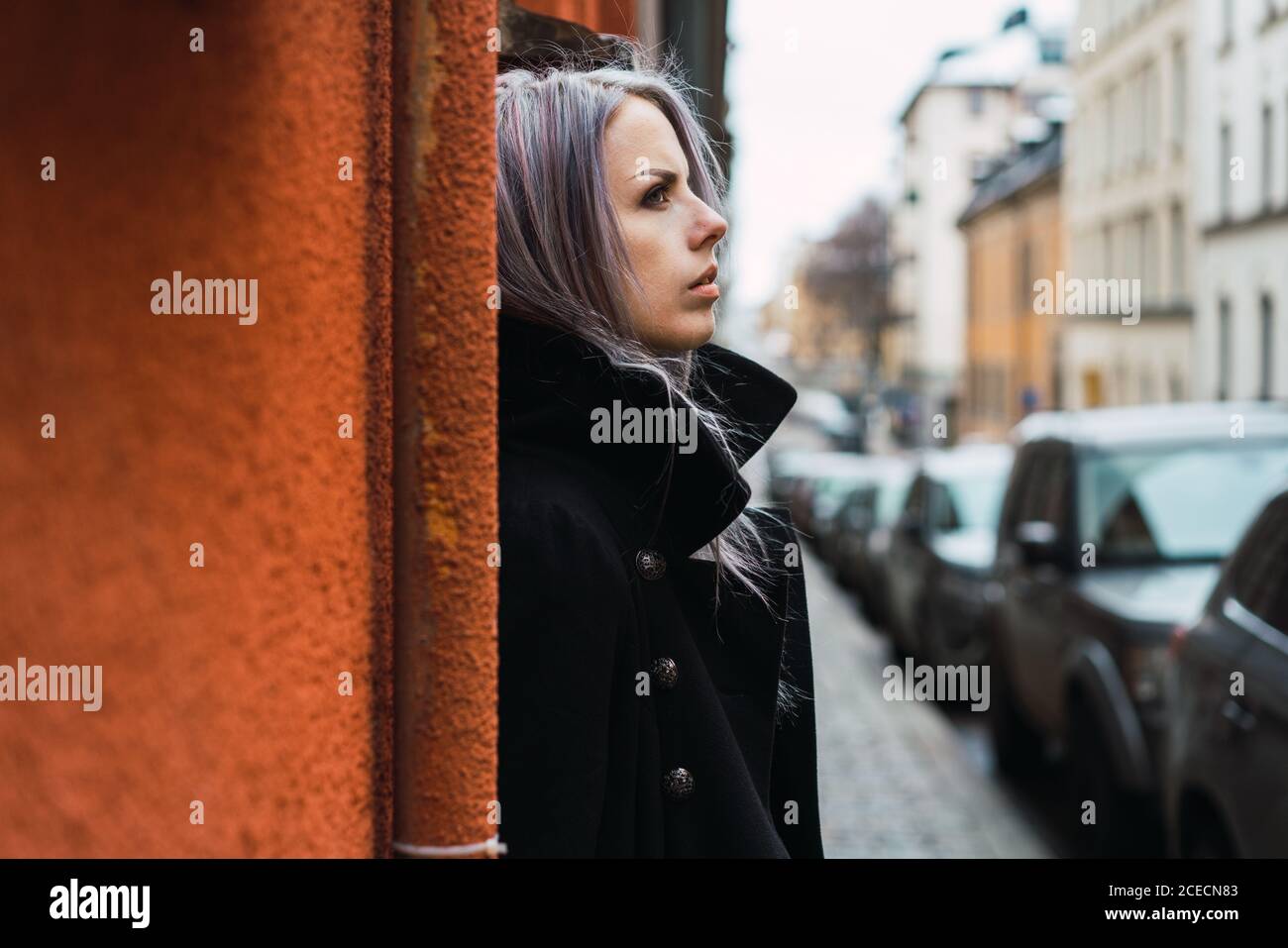 Stylish Woman on cold street Stock Photo - Alamy