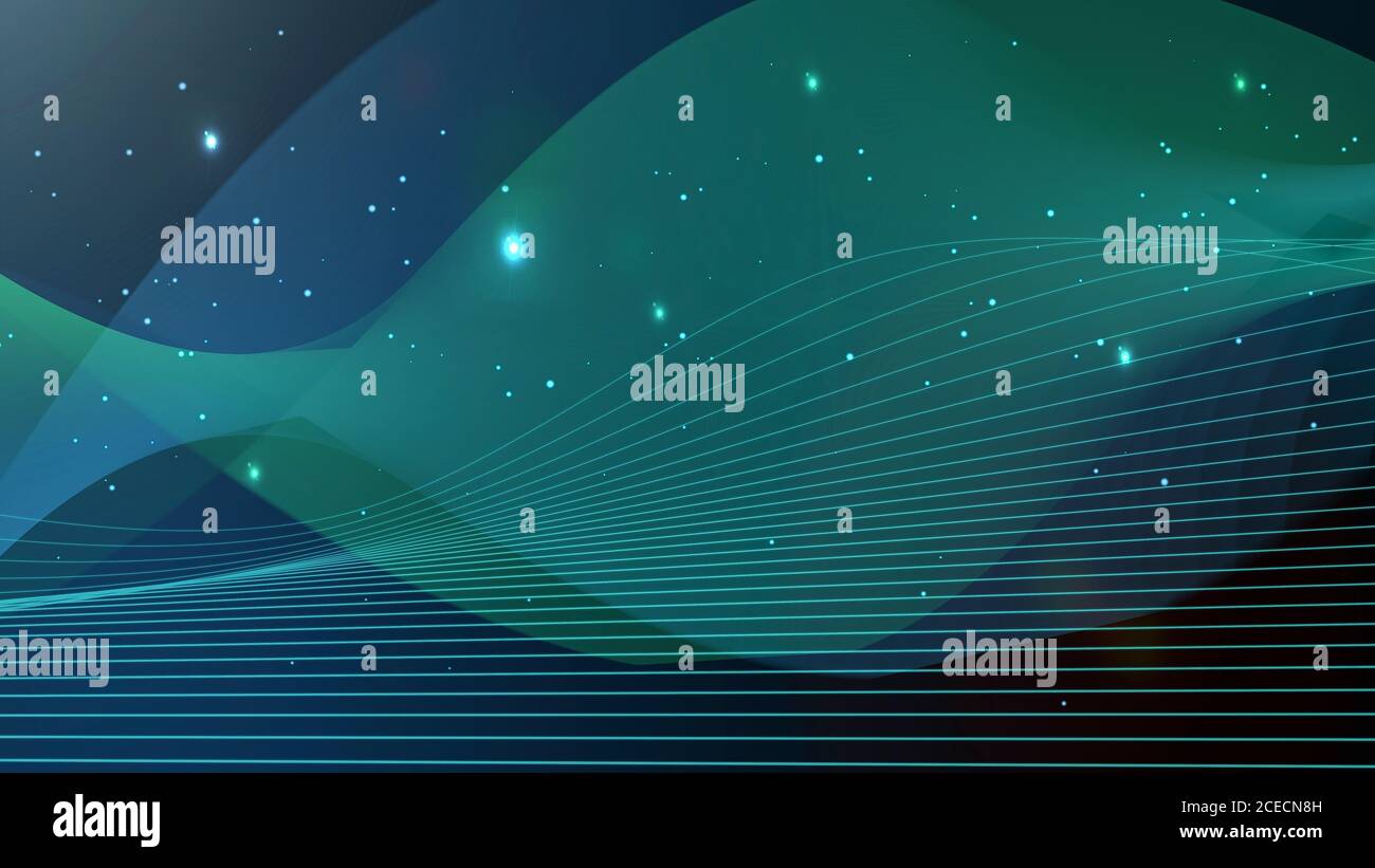 Blue line wave with small particle dots, light. Abstract background illustration Stock Photo - Alamy