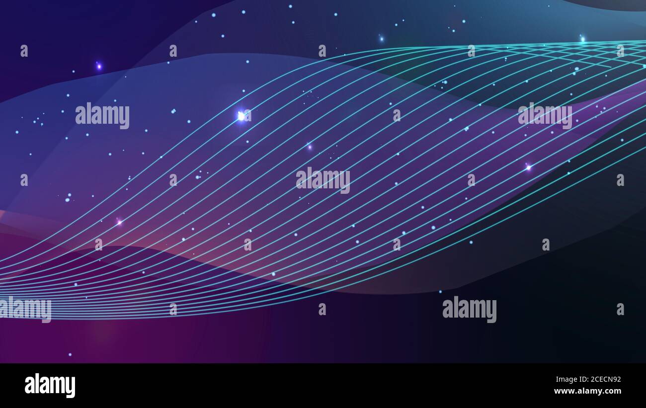 Violet line wave with small particle dots. Abstract background ...