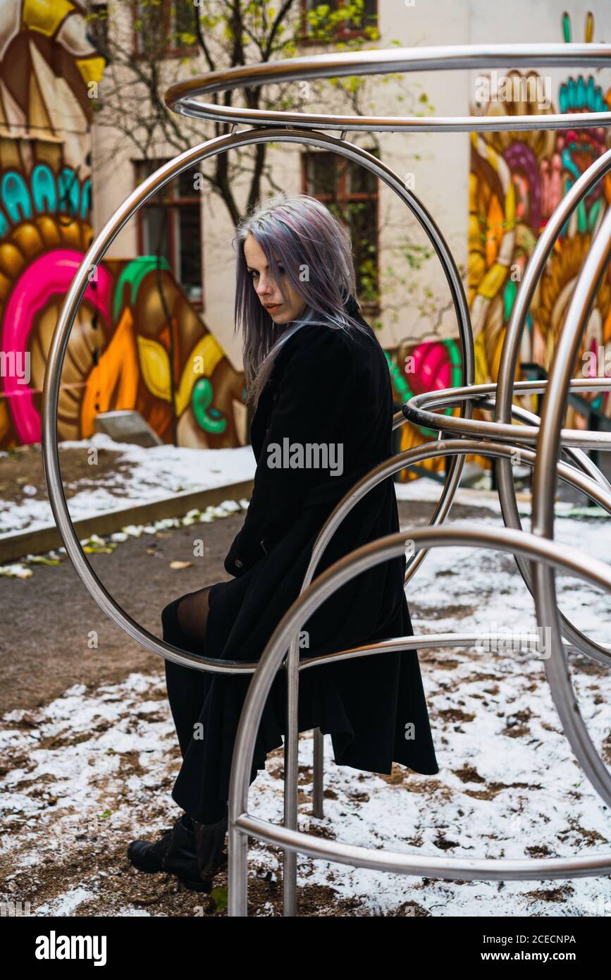 Pretty Woman on cold street Stock Photo - Alamy